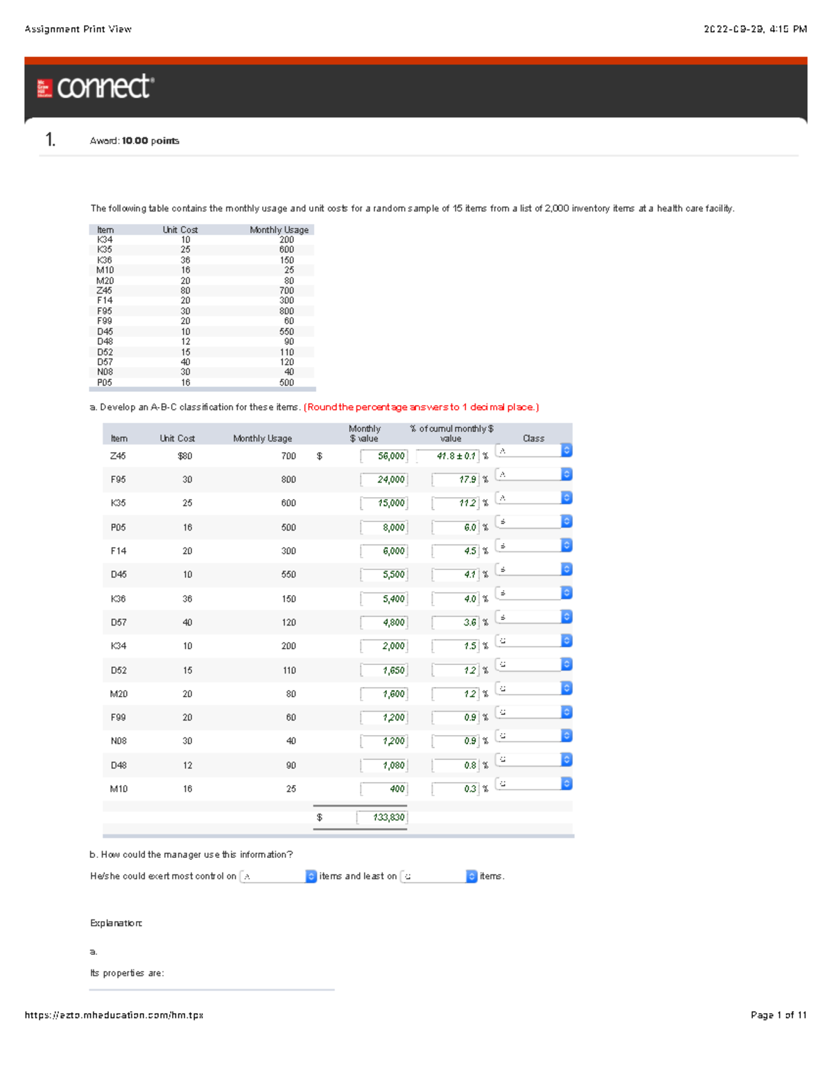 Answer Key I (Q1-8) - Assignment I - 1. Award: 10 points10 points The following table contains ...