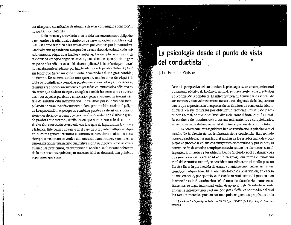 2 Watson, J. (1913-2006 ).La psicología desde el punto de vista del conductista - Raíces ...