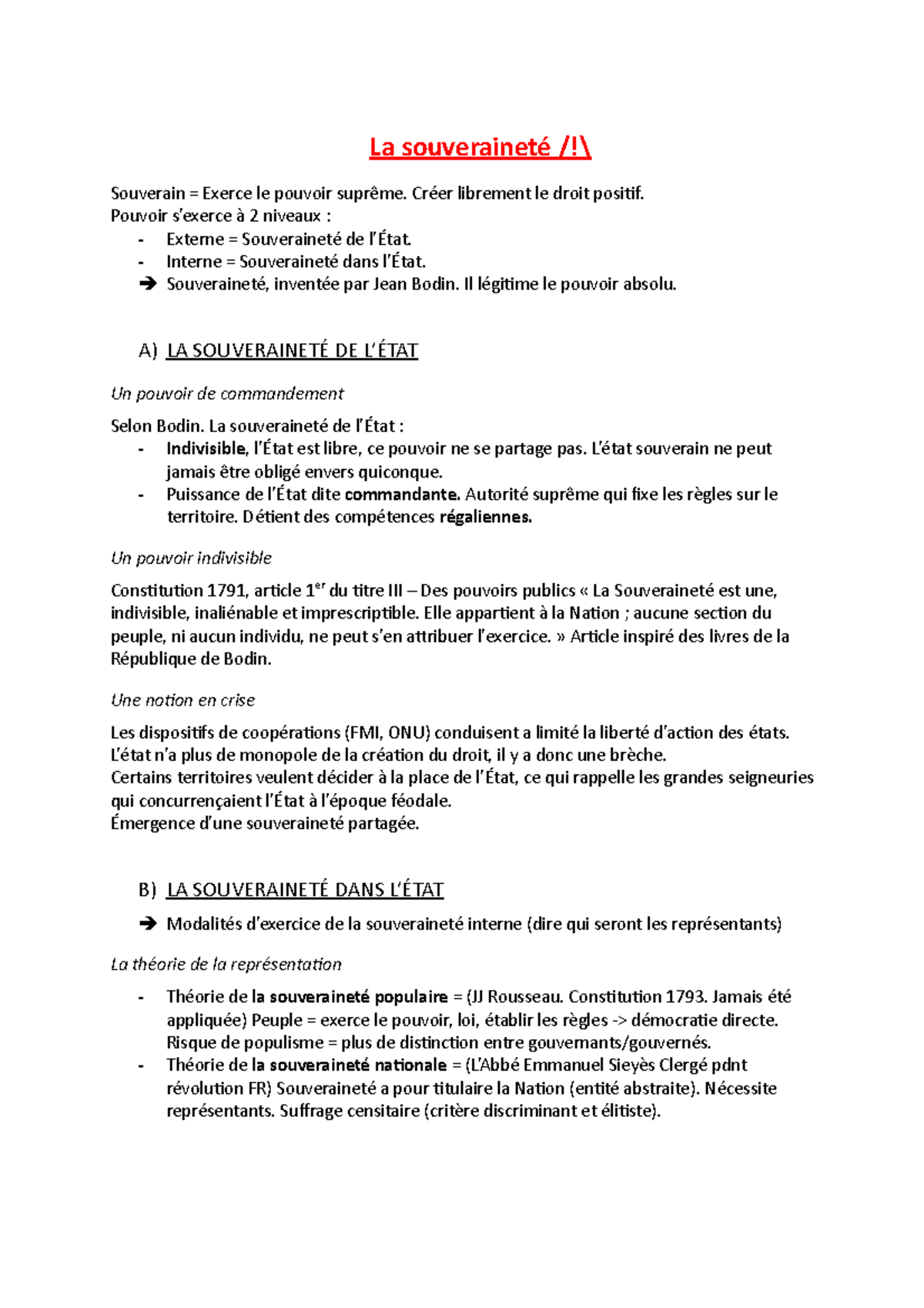 Revision Constit 3 - La souveraineté /!\ Souverain = Exerce le pouvoir ...