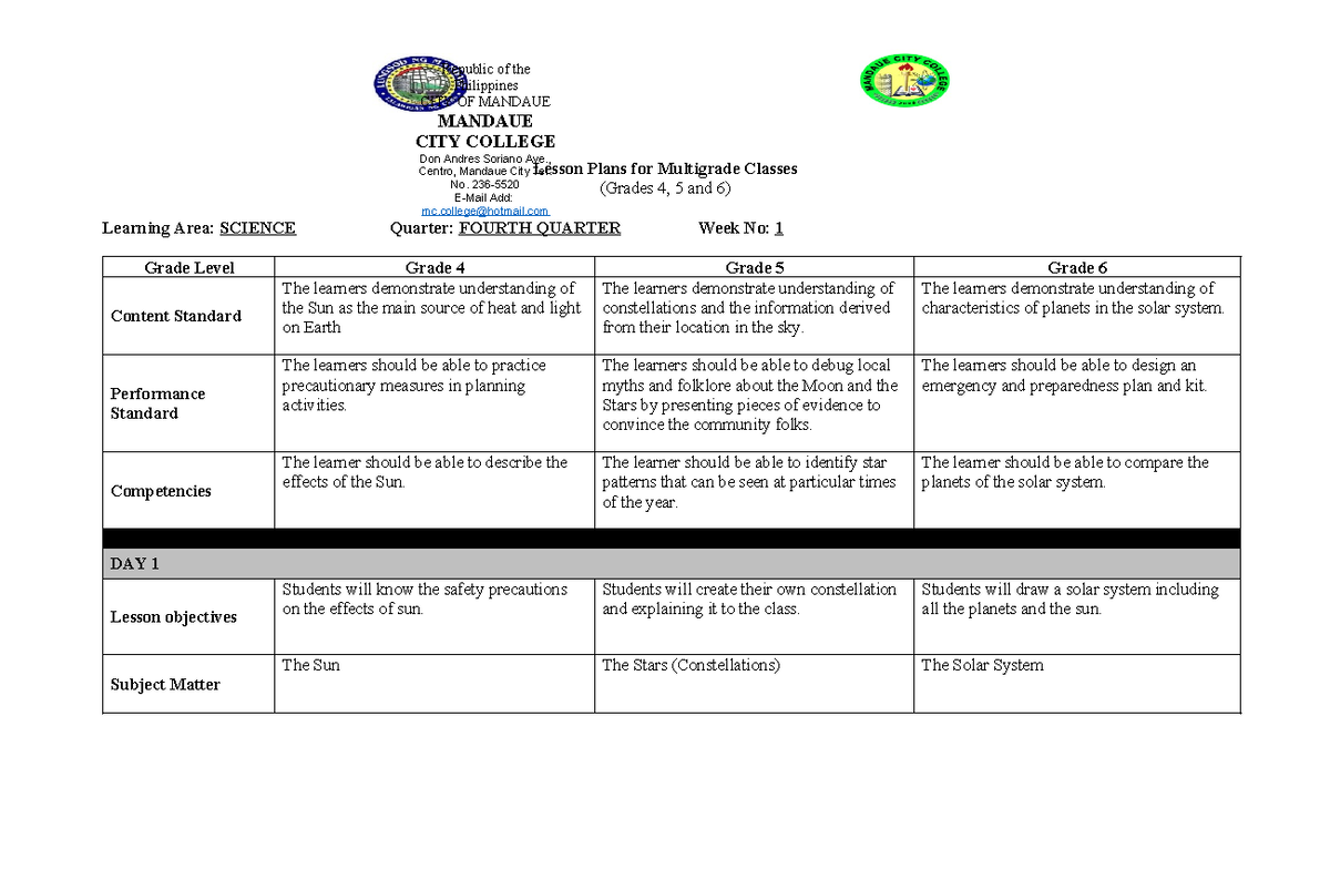Gabisay, Rogieline lesson plan g4-6 - Lesson Plans for Multigrade ...
