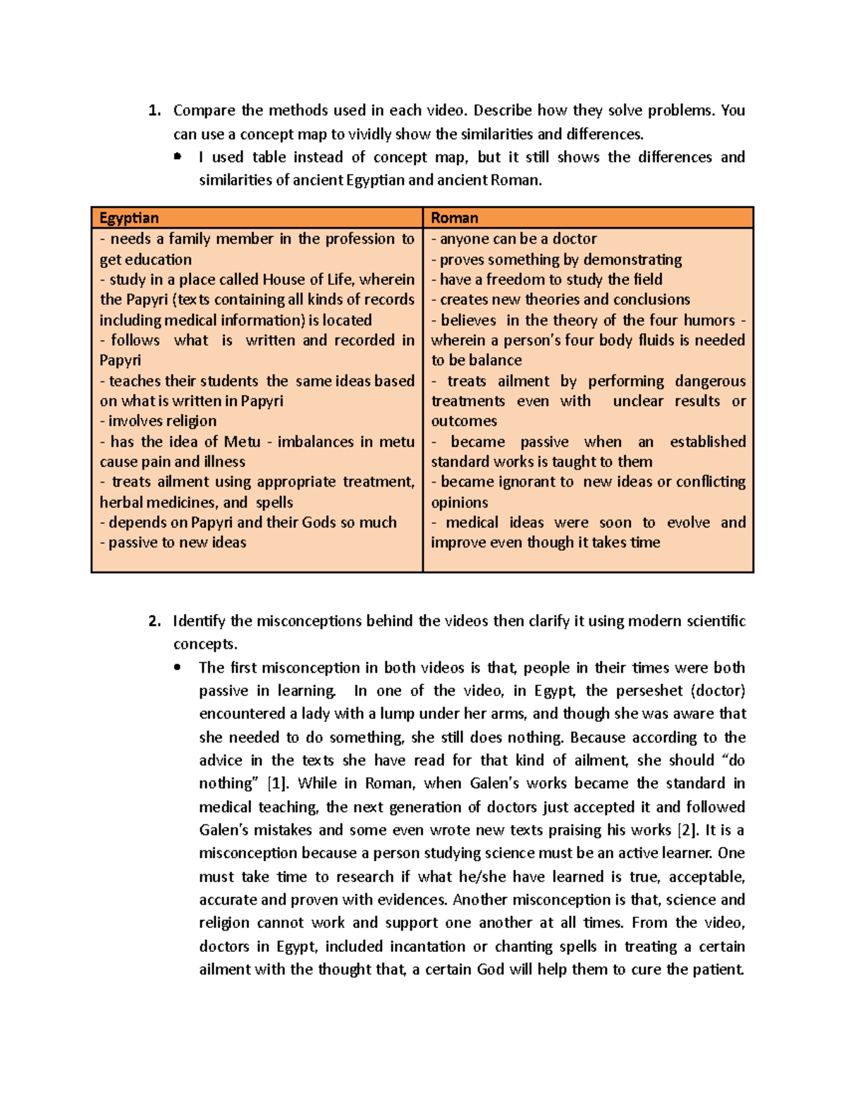 Egyptian - Answers from my Activity in STS - Compare the methods used ...
