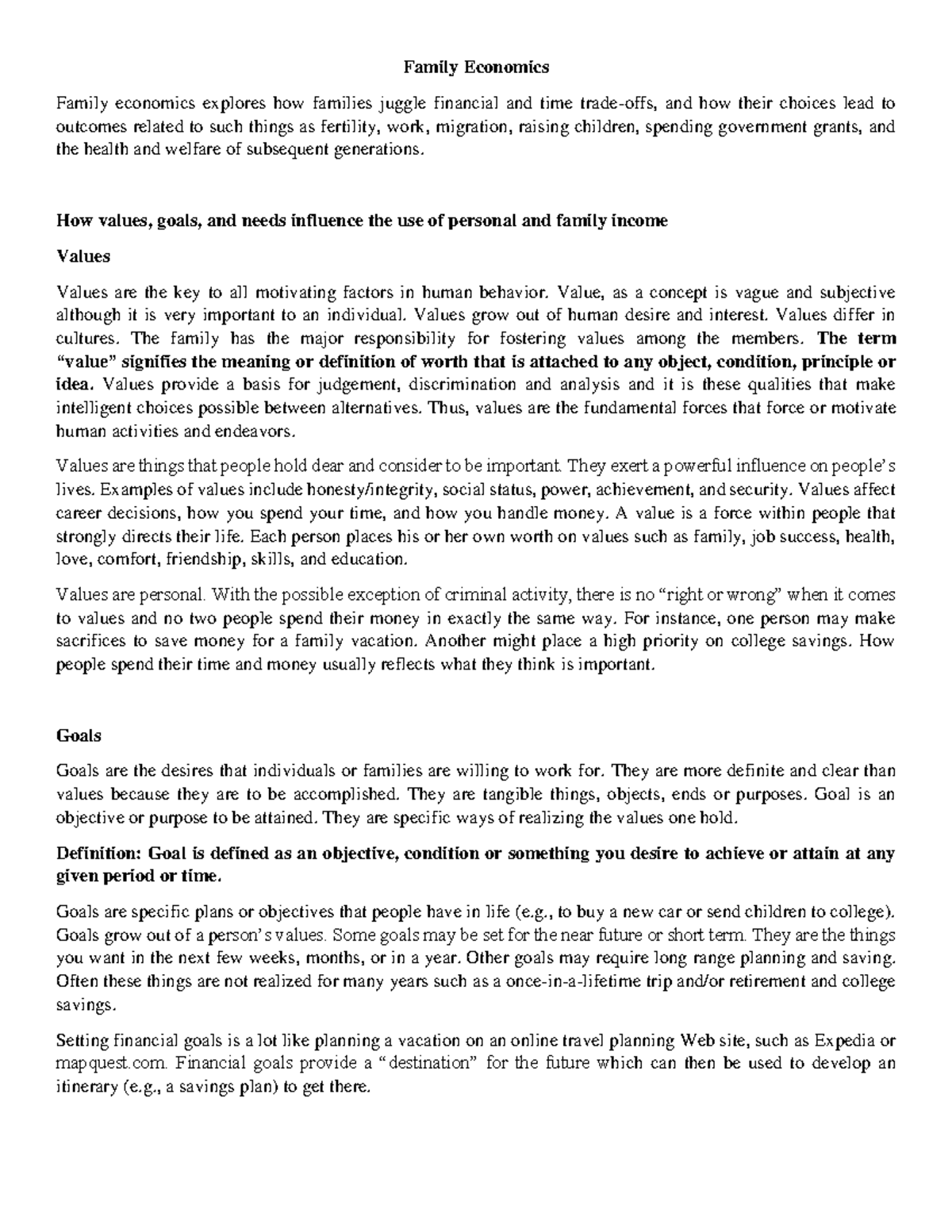 Family-economics - This is for lecture notes - Family Economics Family ...