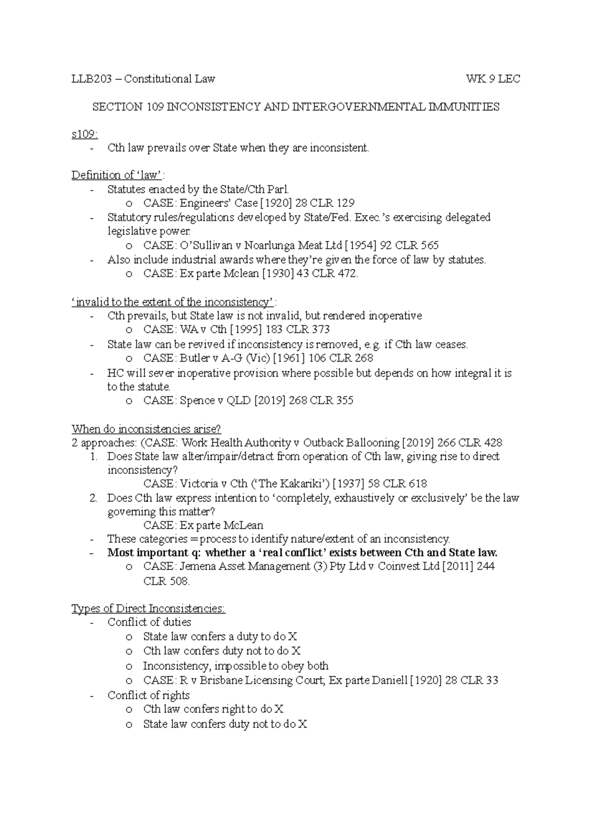 LLB203 WK 9 LEC Notes - LLB203 – Constitutional Law WK 9 LEC SECTION ...