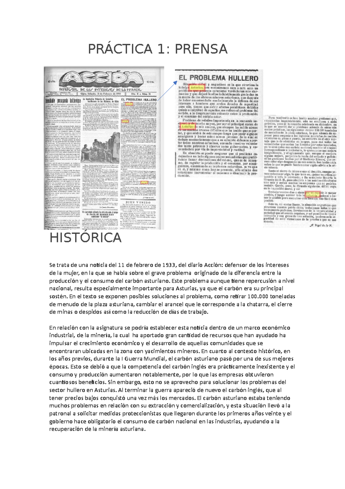 Prensa histórica - PRÁCTICA 1: PRENSA HISTÓRICA Se trata de una noticia ...