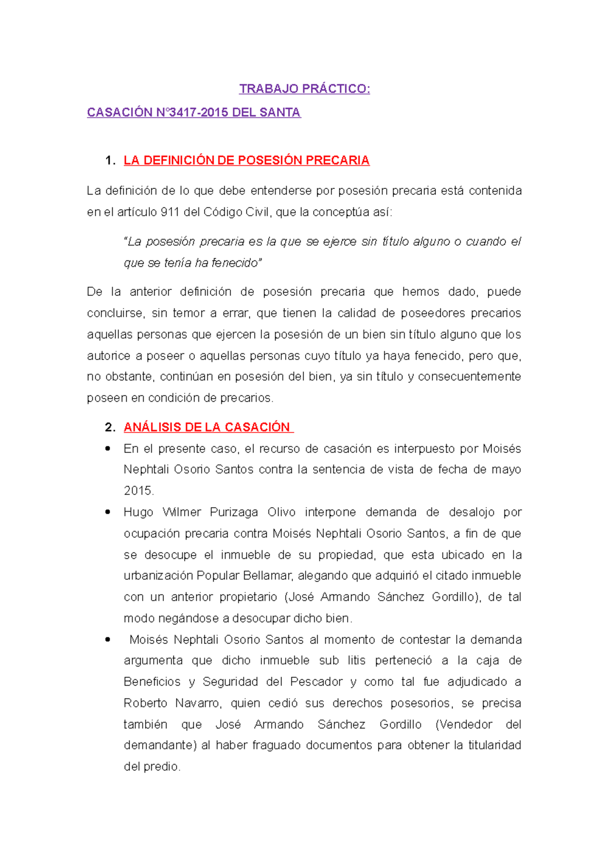 Trabajo Práctico- Tarea 2 - Sesión 2 - TRABAJO PRÁCTICO: CASACIÓN N ...