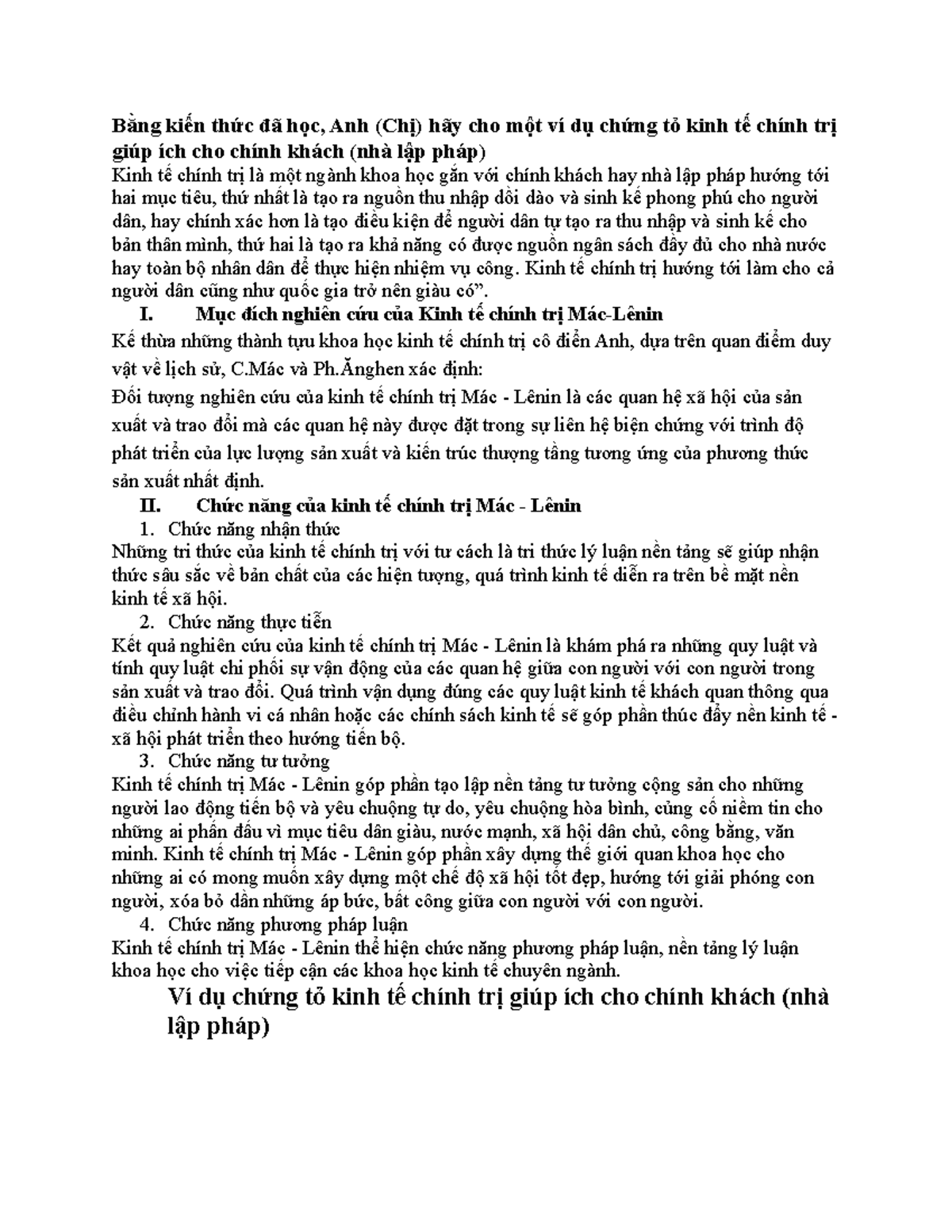 KTCT - shsss - Bằng kiến thức đã học, Anh (Chị) hãy cho một ví dụ chứng ...