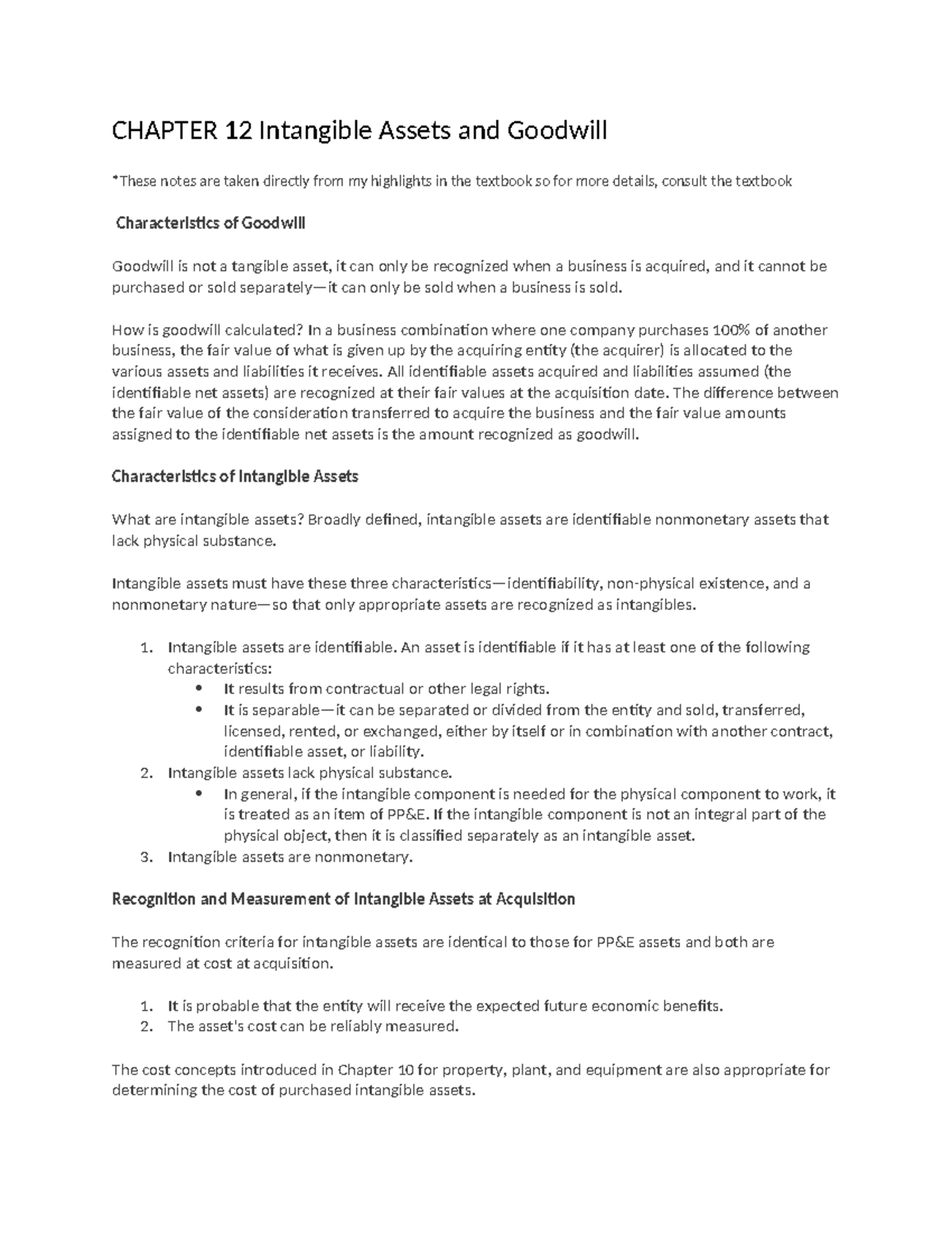 Chapter 12 notes - CHAPTER 12 Intangible Assets and Goodwill *These ...