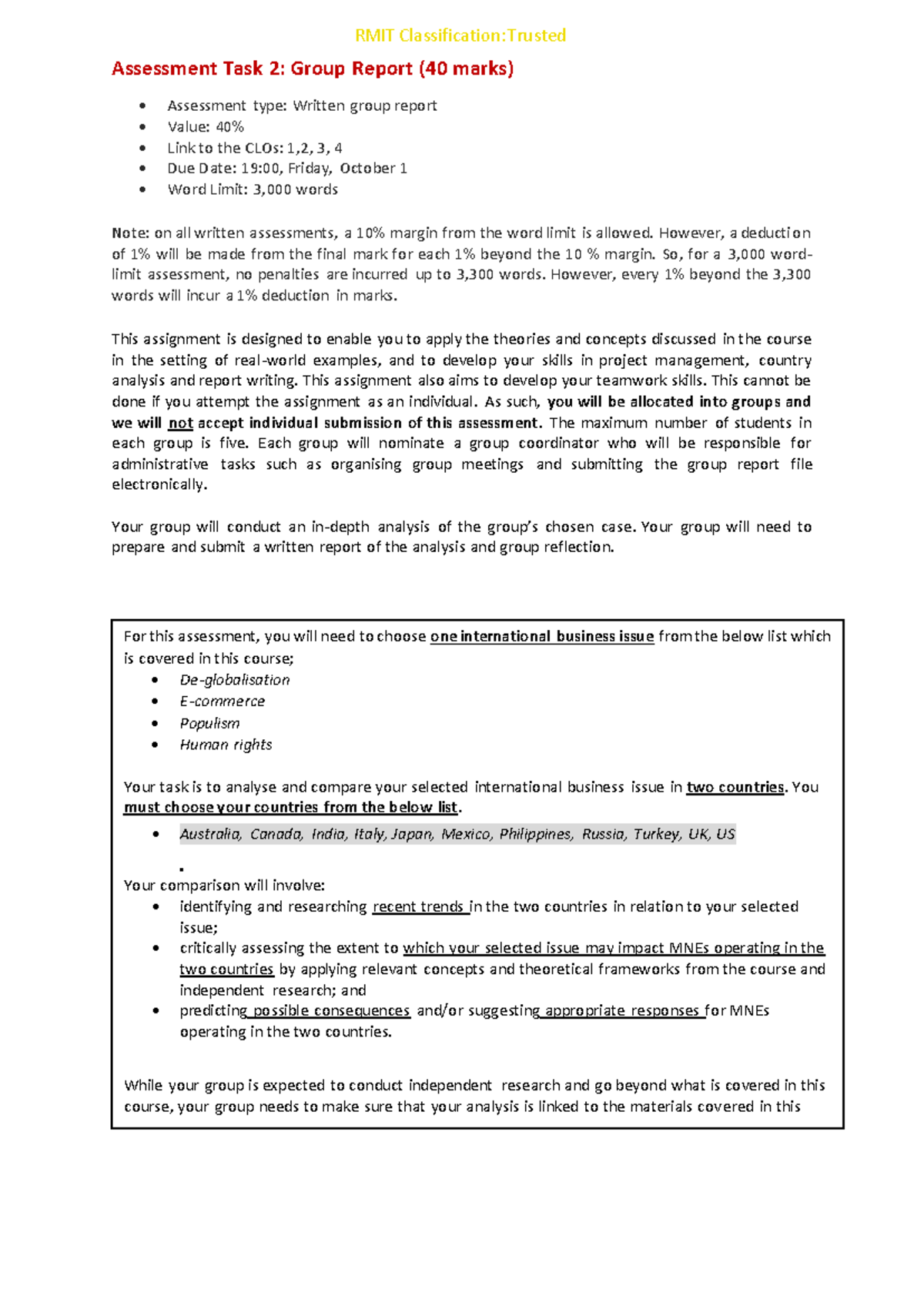 2150-IB-Assessment Task 2-Guide - RMIT Classification: Trusted Assessment Task 2: Group Report ...
