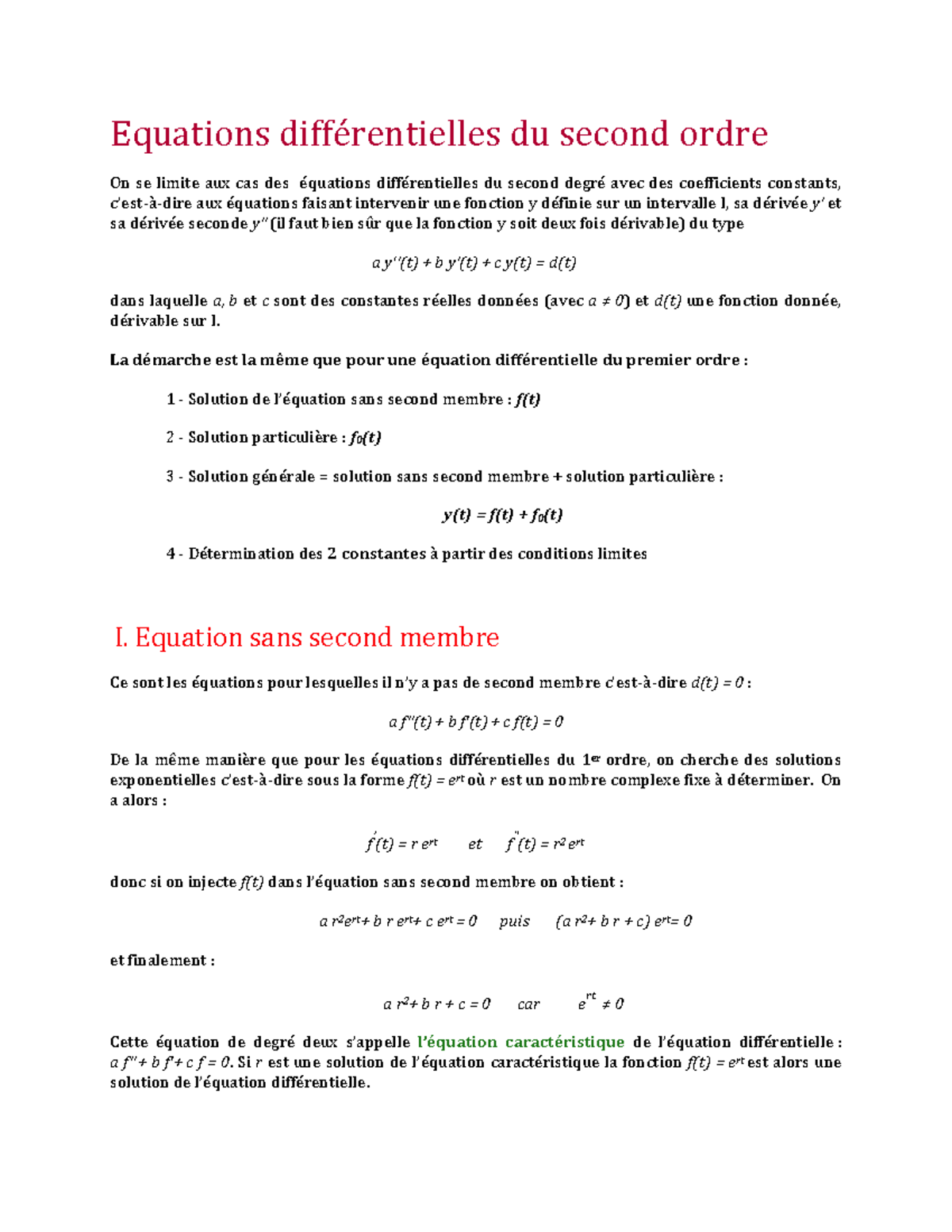Résolution d'équations différentielles du 2nd ordre - Equations du second ordre On se limite aux ...