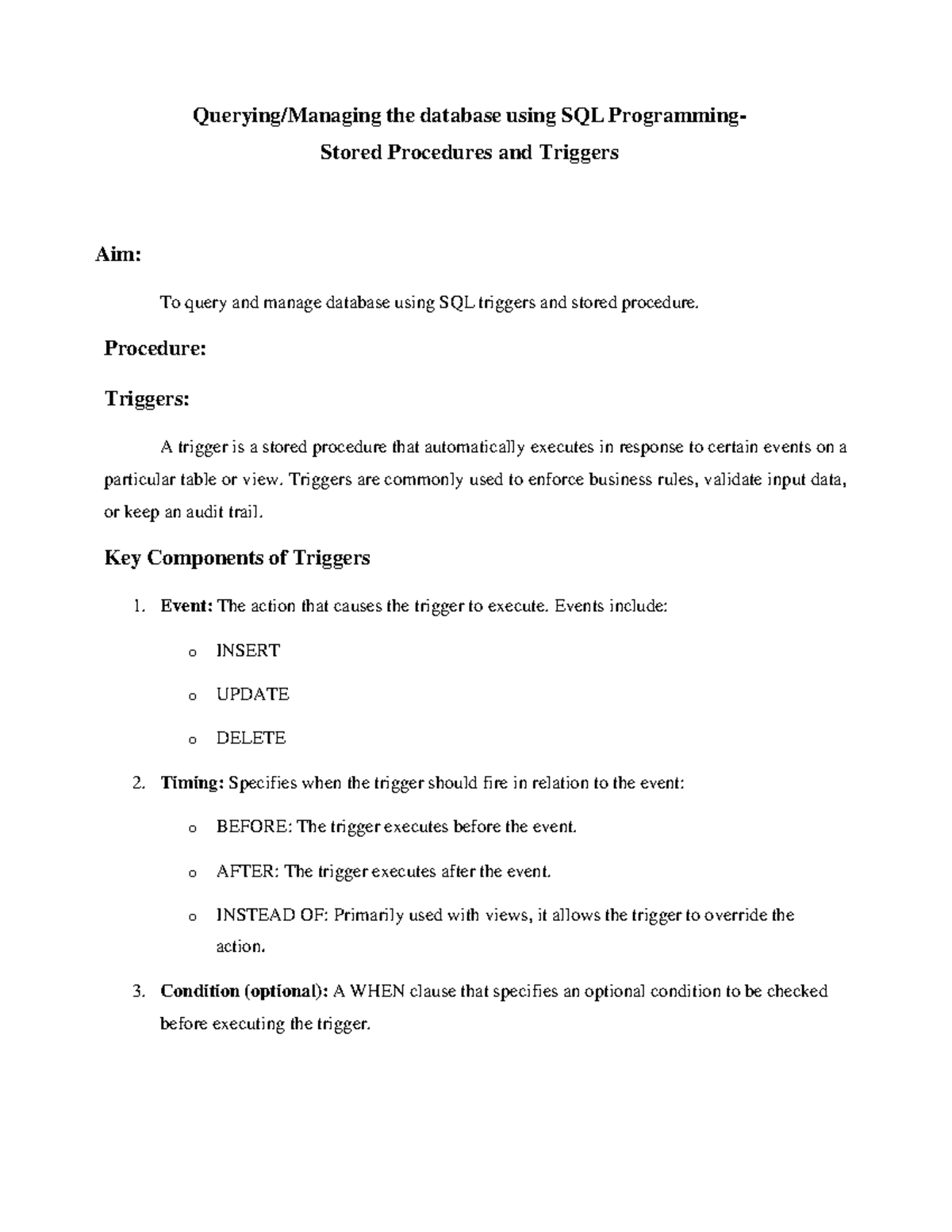 Exp5 - Lab manual - Querying/Managing the database using SQL Programming- Stored Procedures and ...