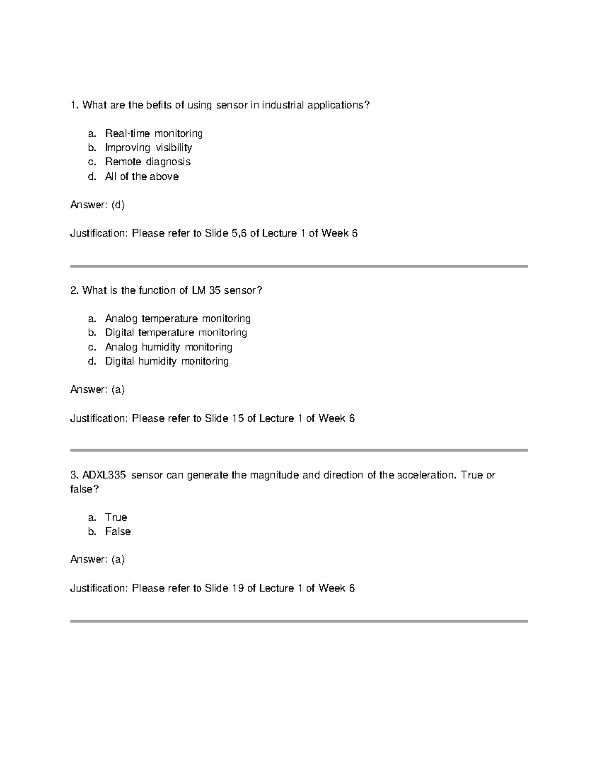 Week 06 Assignment Solution What Are The Befits Of Using Sensor In Industrial Applications A 