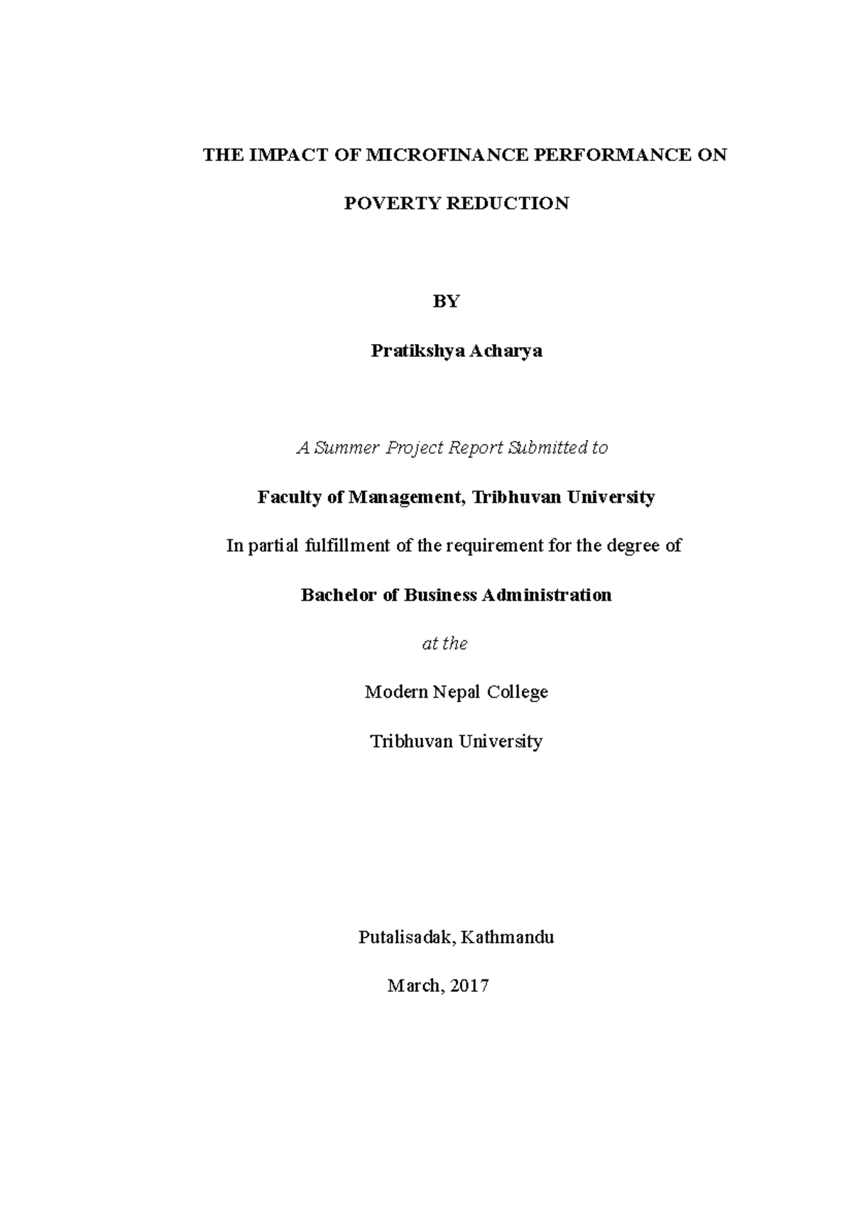 THE Impact OF Microfinance Performance O-54370130 - THE IMPACT OF ...