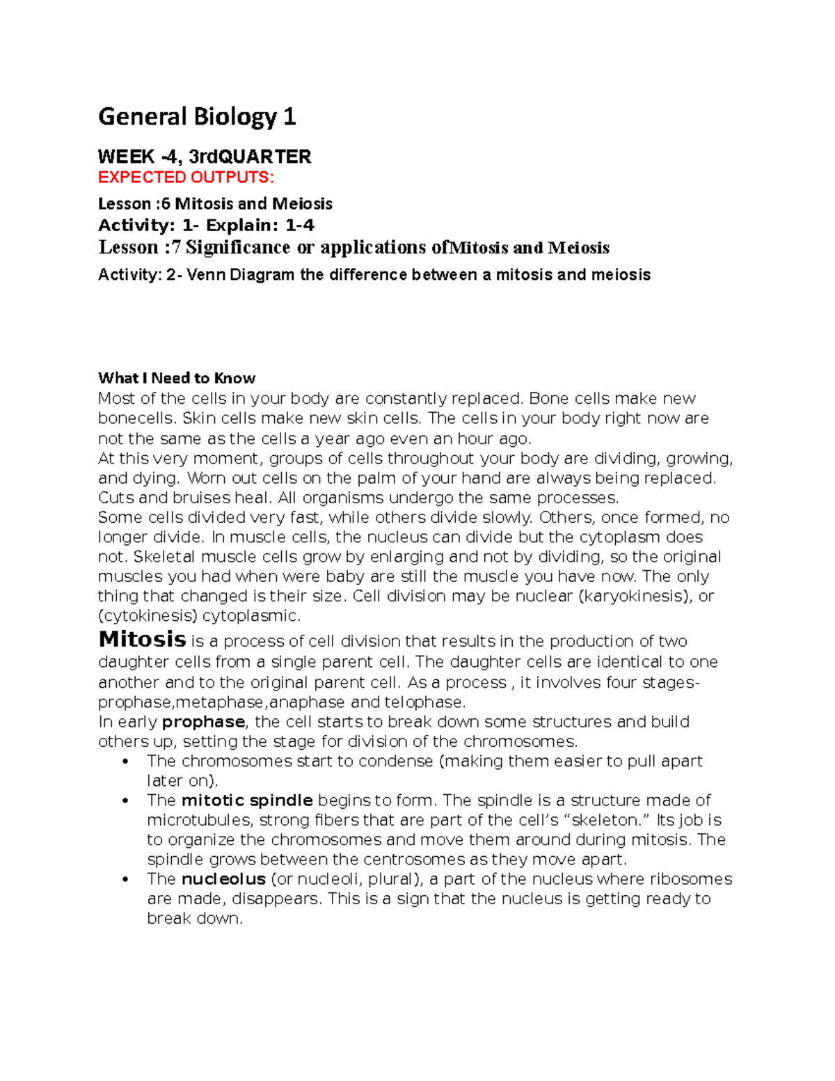 WEEK 4 GENERAL BIOLOGY Module 6 - General Biology 1 WEEK -4, 3rdQUARTER ...