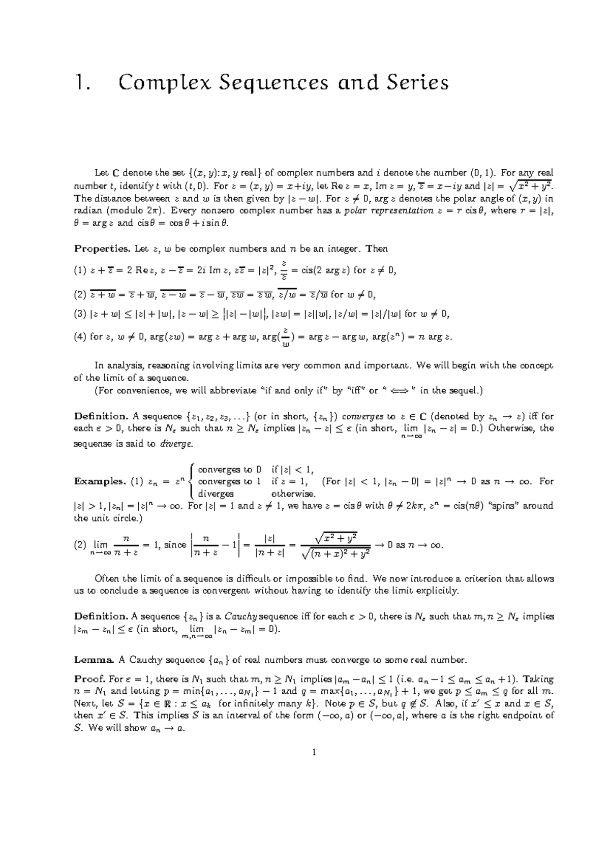 Sequences and series of complex numbers - 1. Complex Sequences and ...