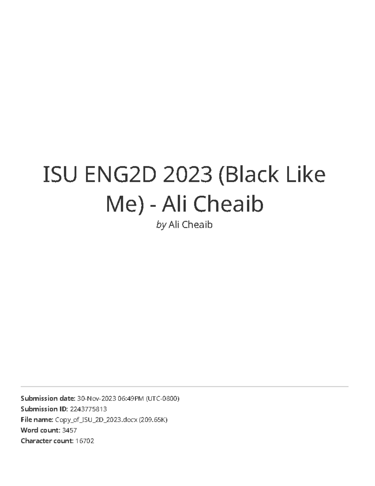 ISU ENG2D 2023 (Black Like Me) - Ali Cheaib - Numerical Analysis and ...
