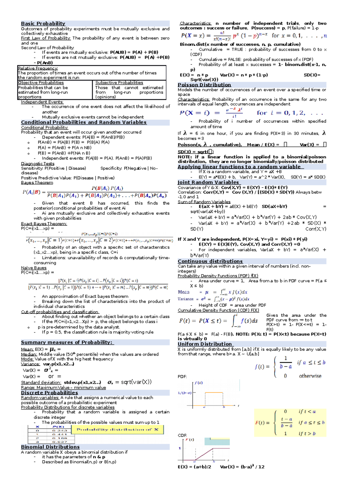 DAO Cheat Sheet - Basic Probability Outcomes of probability experiments ...