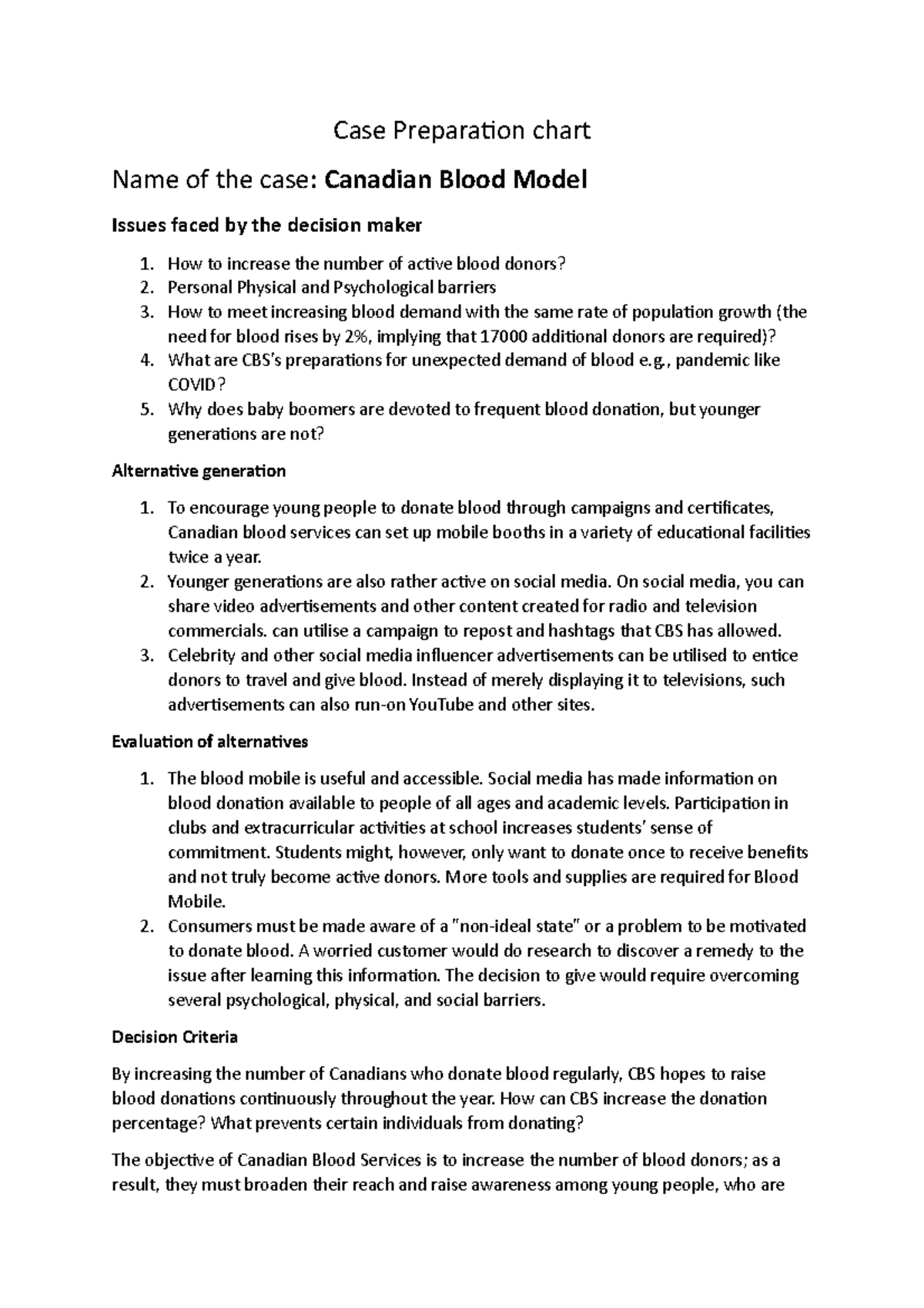 MBA21142 Case2 canadian blood - Case Preparation chart Name of the case ...
