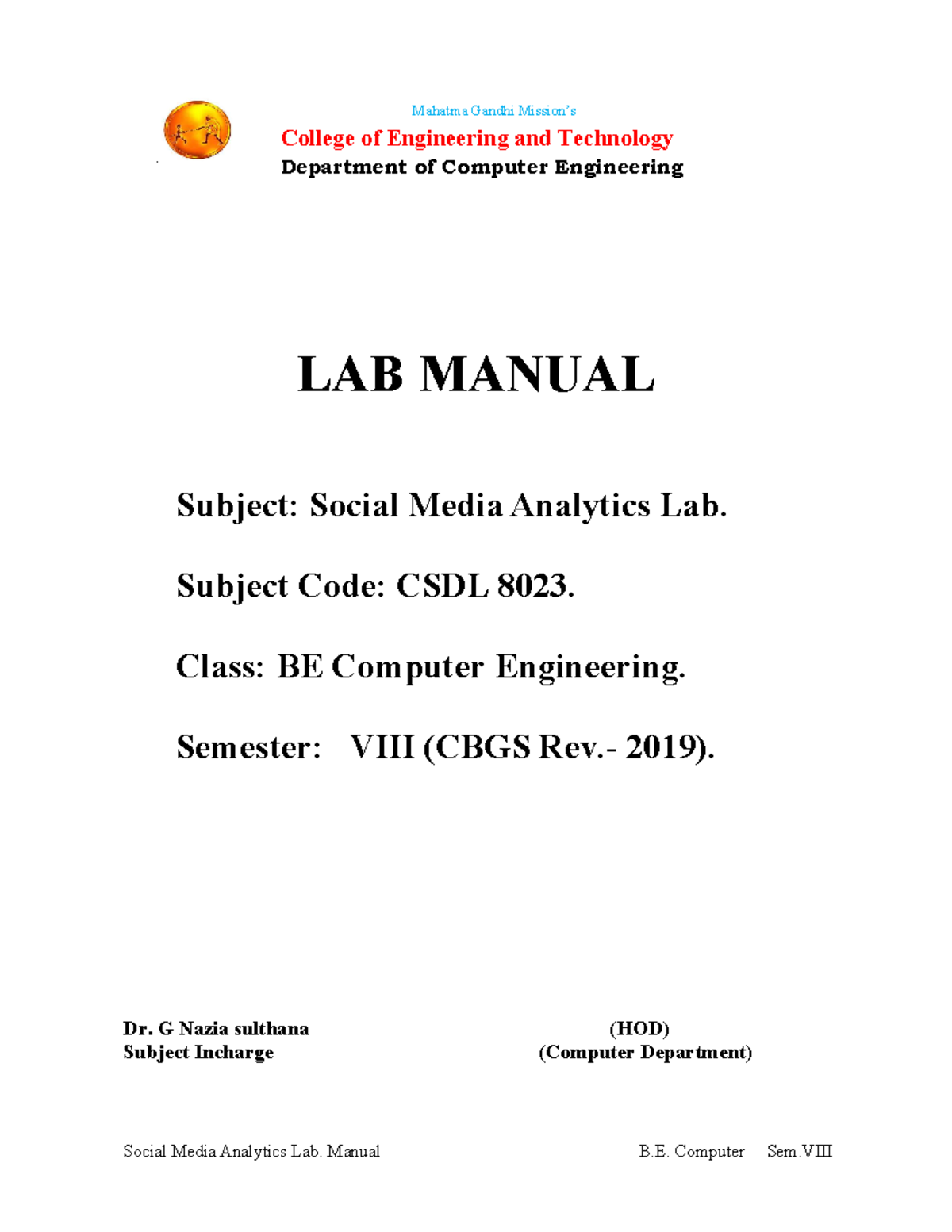 SMA Lab Manual - . College of Engineering and Technology Department of ...