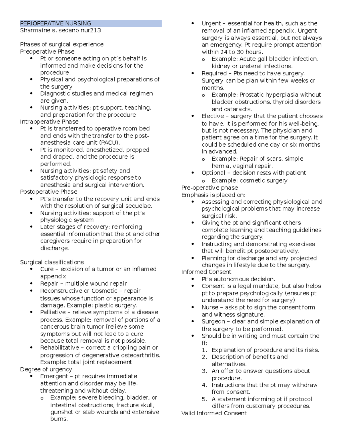 Perioperative Nursing - PERIOPERATIVE NURSING Sharmaine s. sedano nur ...