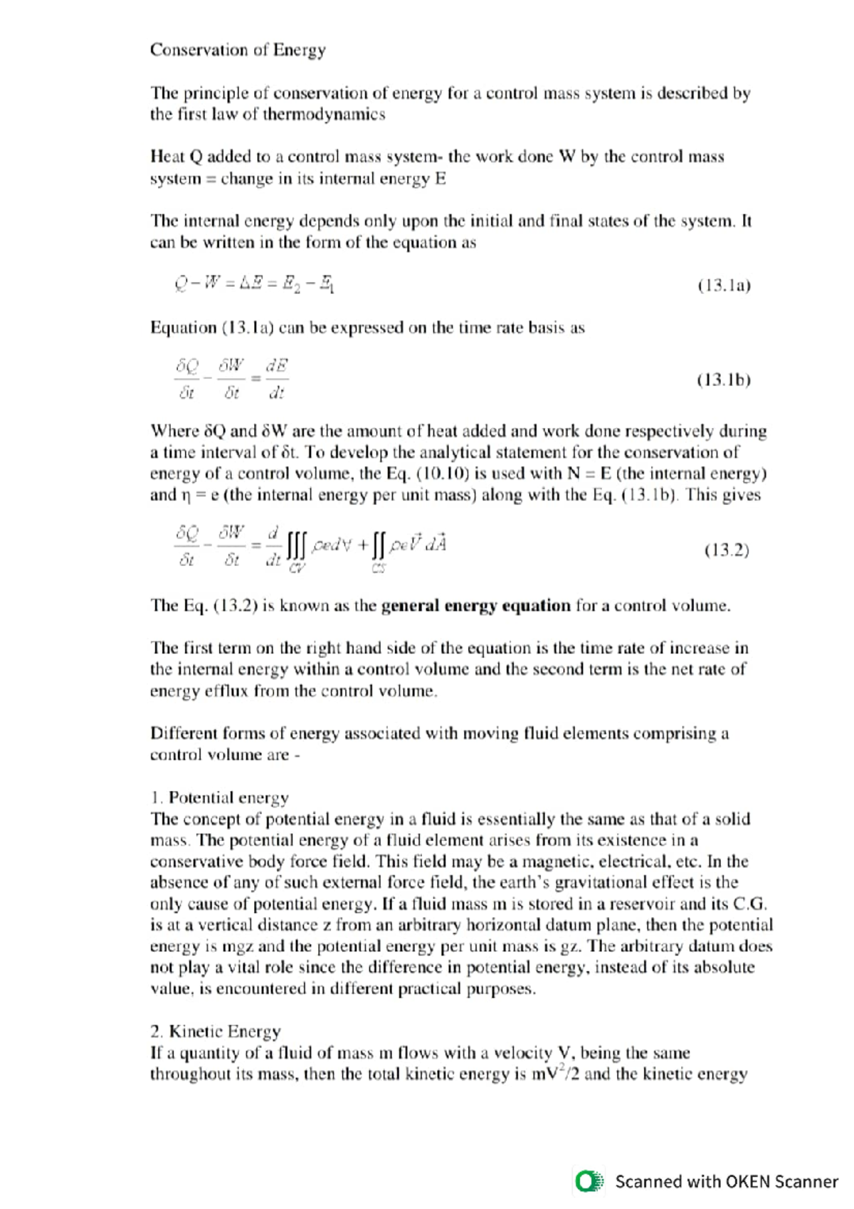 Fluid Mechanics Lecture Notes- Conservation of Energy, Flow Work ...