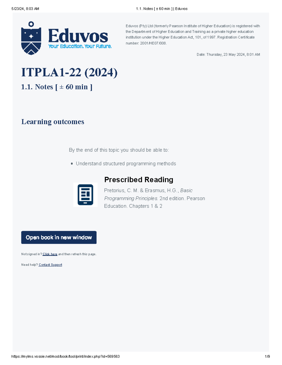 1.1 Notes Itpla - Eduvos (Pty) Ltd (formerly Pearson Institute of ...