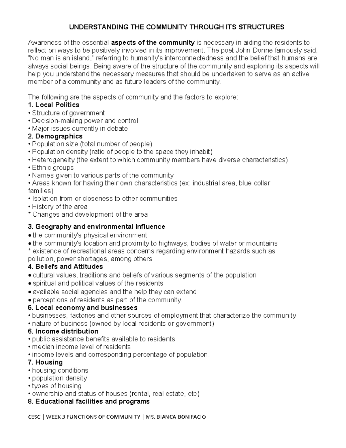 Functions of Community Lecture Notes for Tertiary Level - CESC | WEEK 3 ...