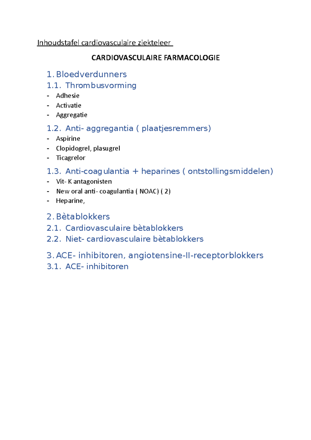 Inhoudstafel cardiovasculaire ziekteleer - Inhoudstafel ...