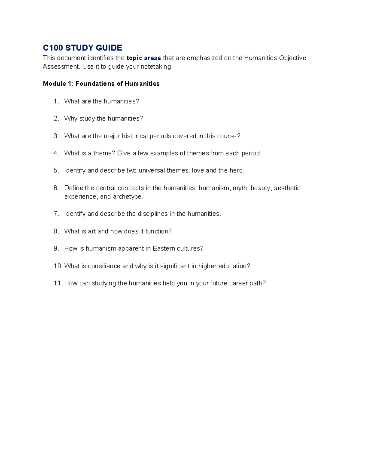 C100 Study Guide - C100 STUDY GUIDE This document identifies the topic ...