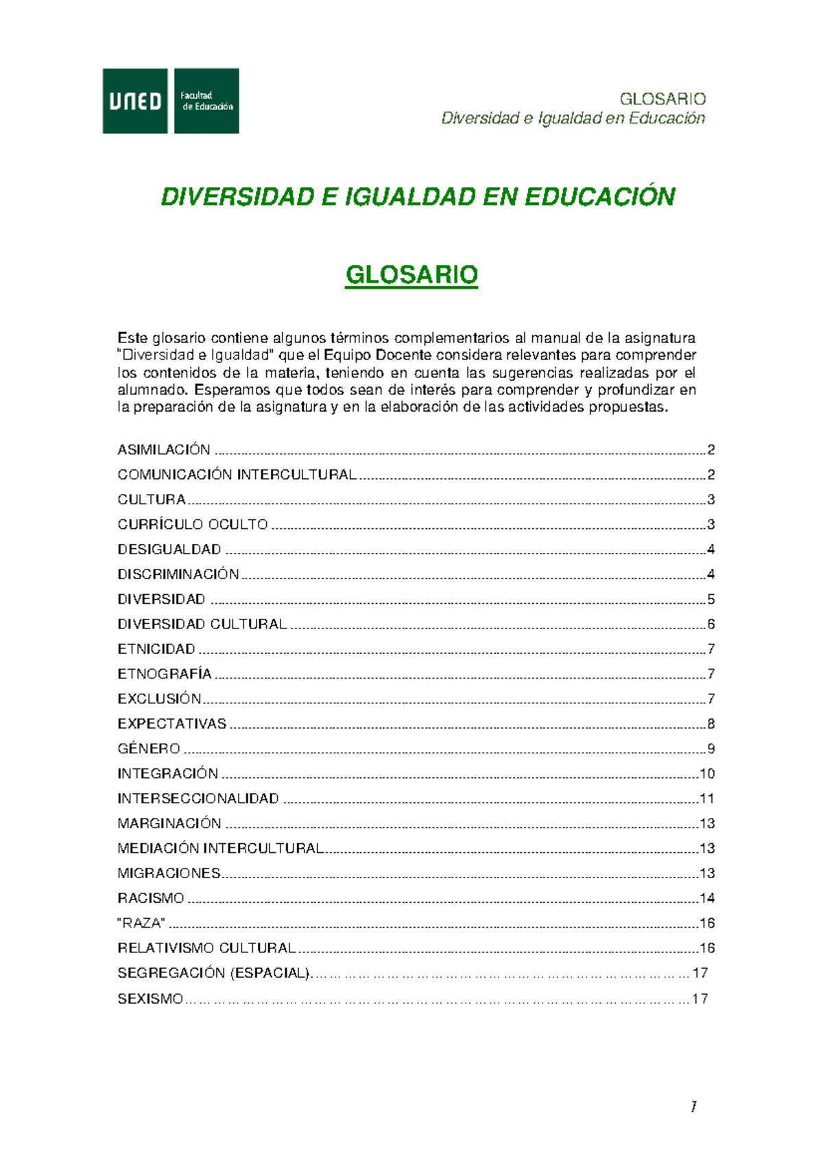 Glosario Diversidad Igualdad revisado - Diversidad e Igualdad en Educación DIVERSIDAD E IGUALDAD ...