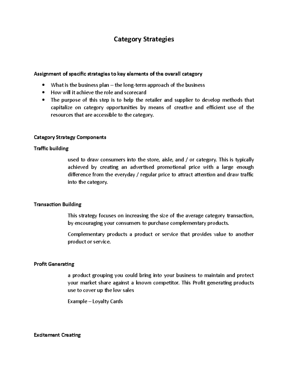 Category Strategies - Category Strategies Assignment of specific ...