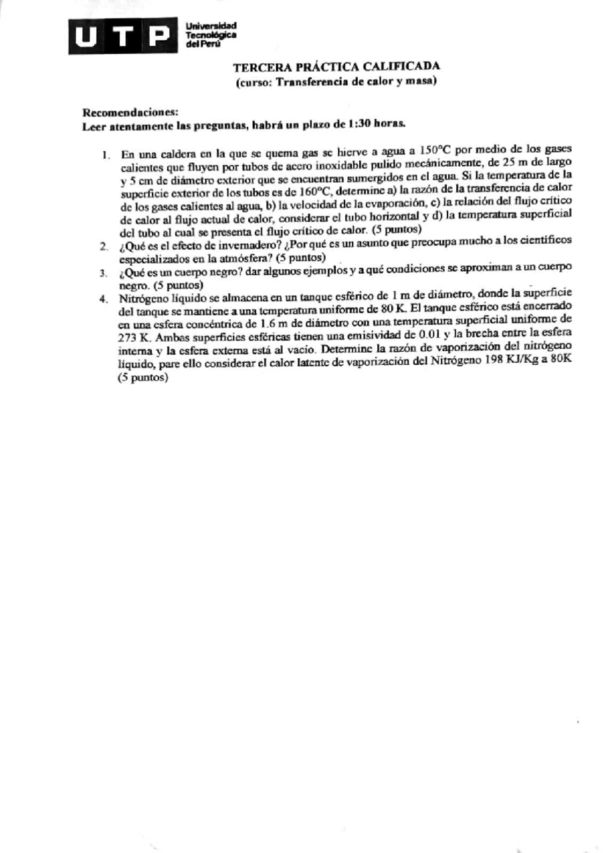 Ejemplo de ejercicio de la PC3 - Transferencia de calor y masa - Studocu