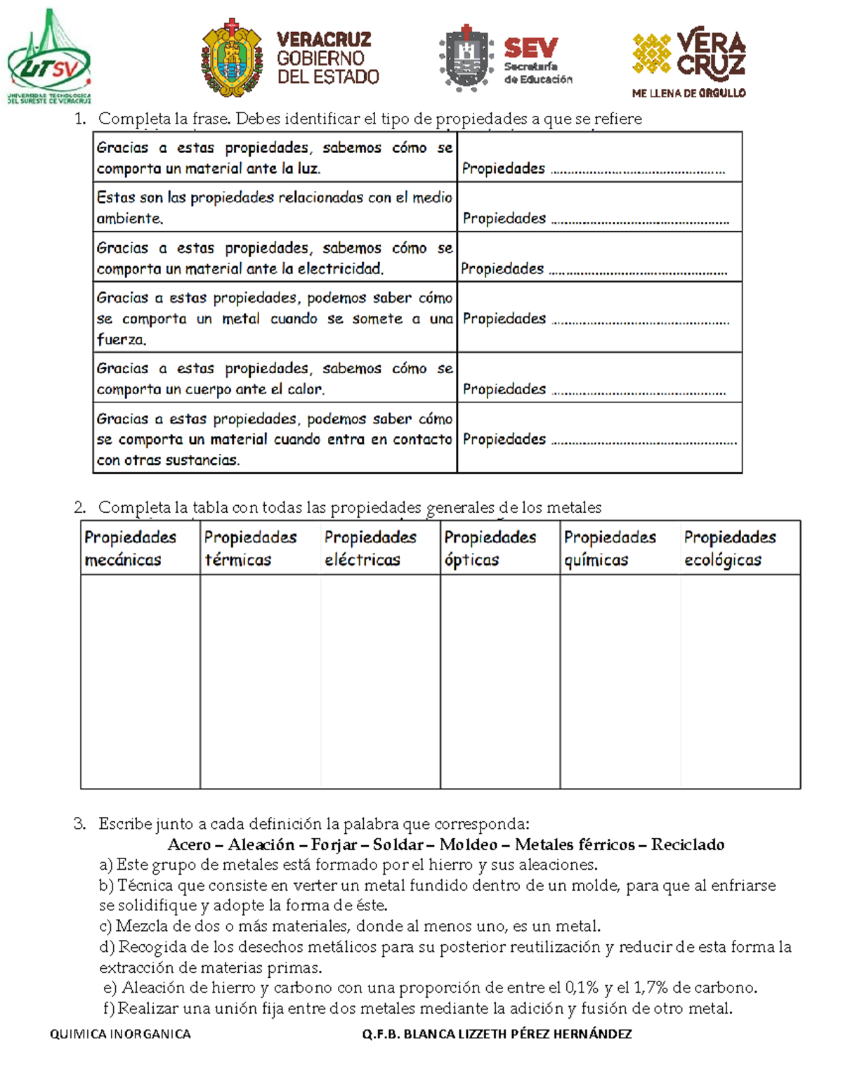 Metales, no metales y metaolides - QUIMICA INORGANICA Q.F. BLANCA ...