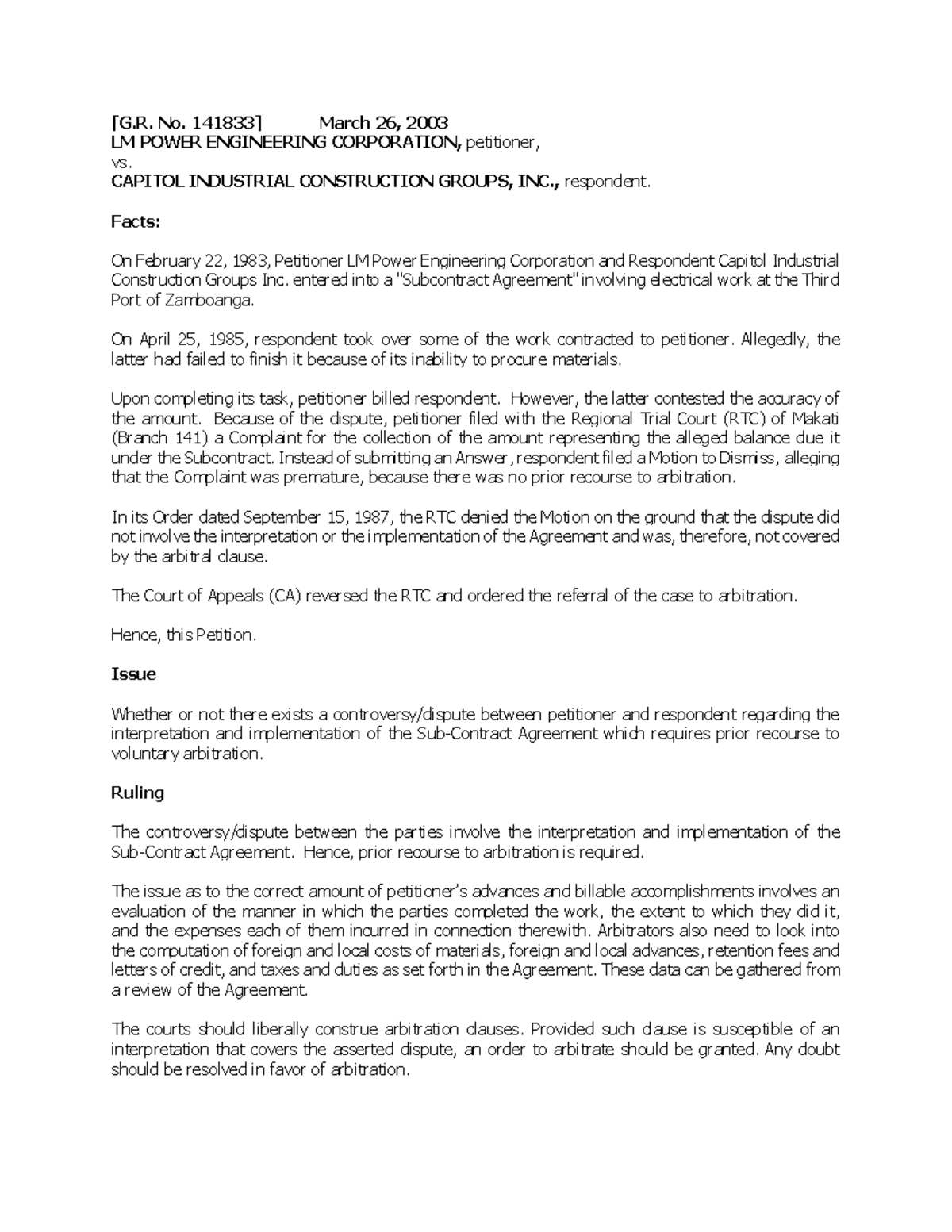 5. power engineering vs capitol industrial - [G. No. 141833] March 26 ...