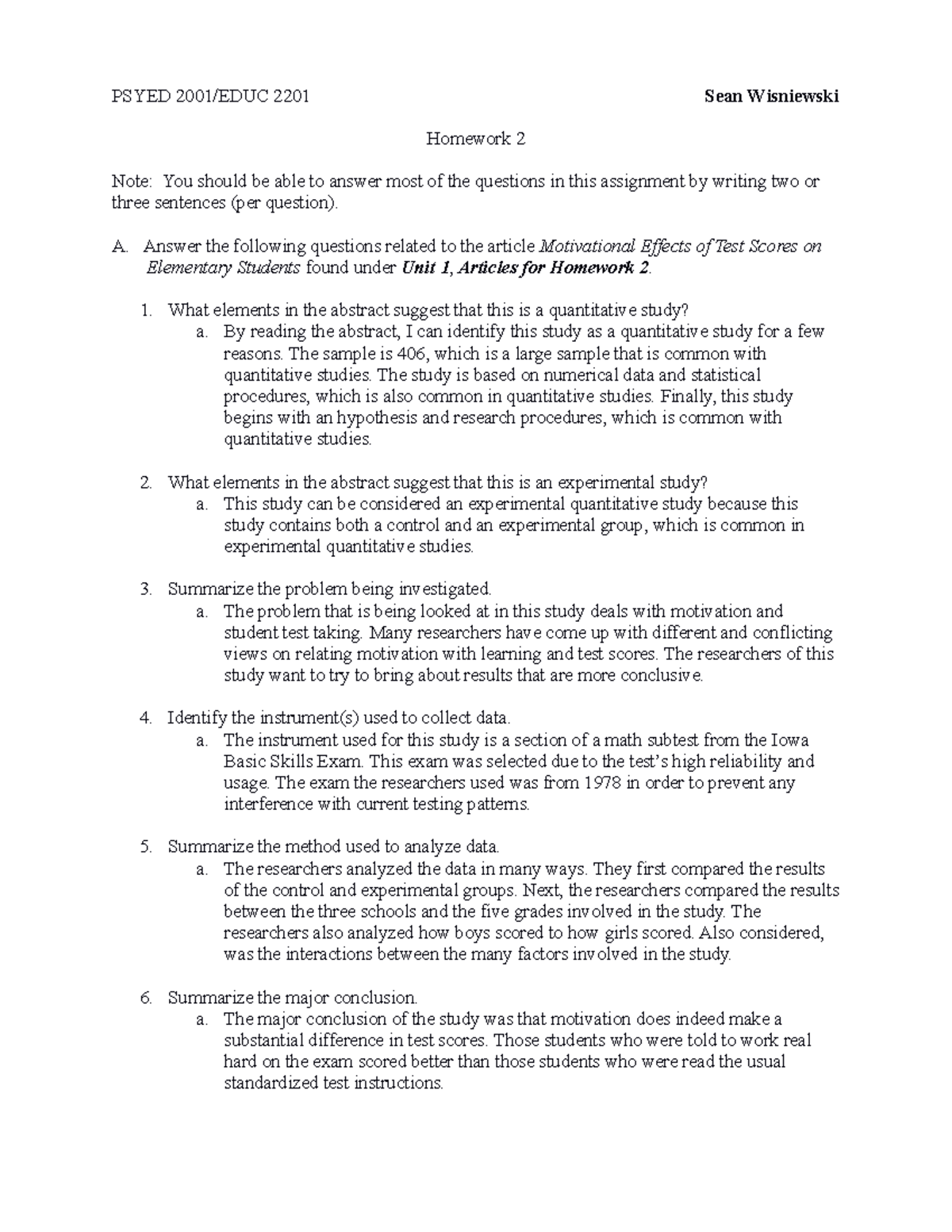 Homework 2 - Motivational Effects of Test Scores on Elementary Students ...