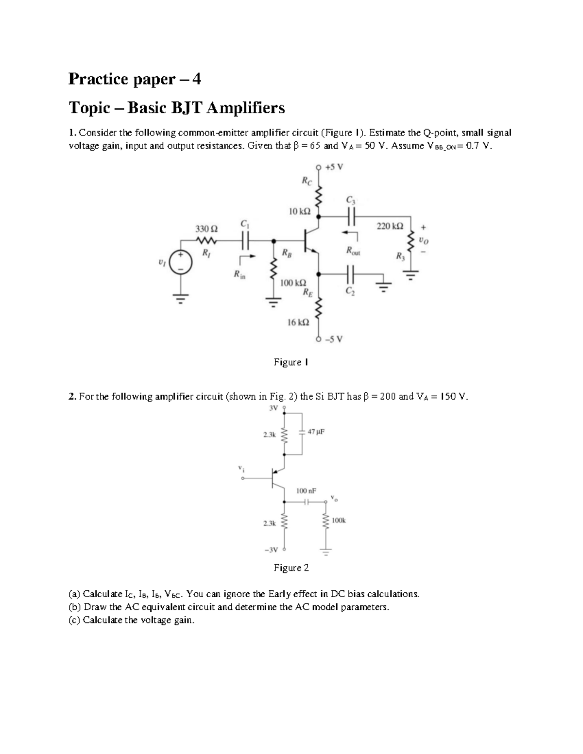 Practice Paper 04 BJT Amp - Practice paper – 4 Topic – Basic BJT ...