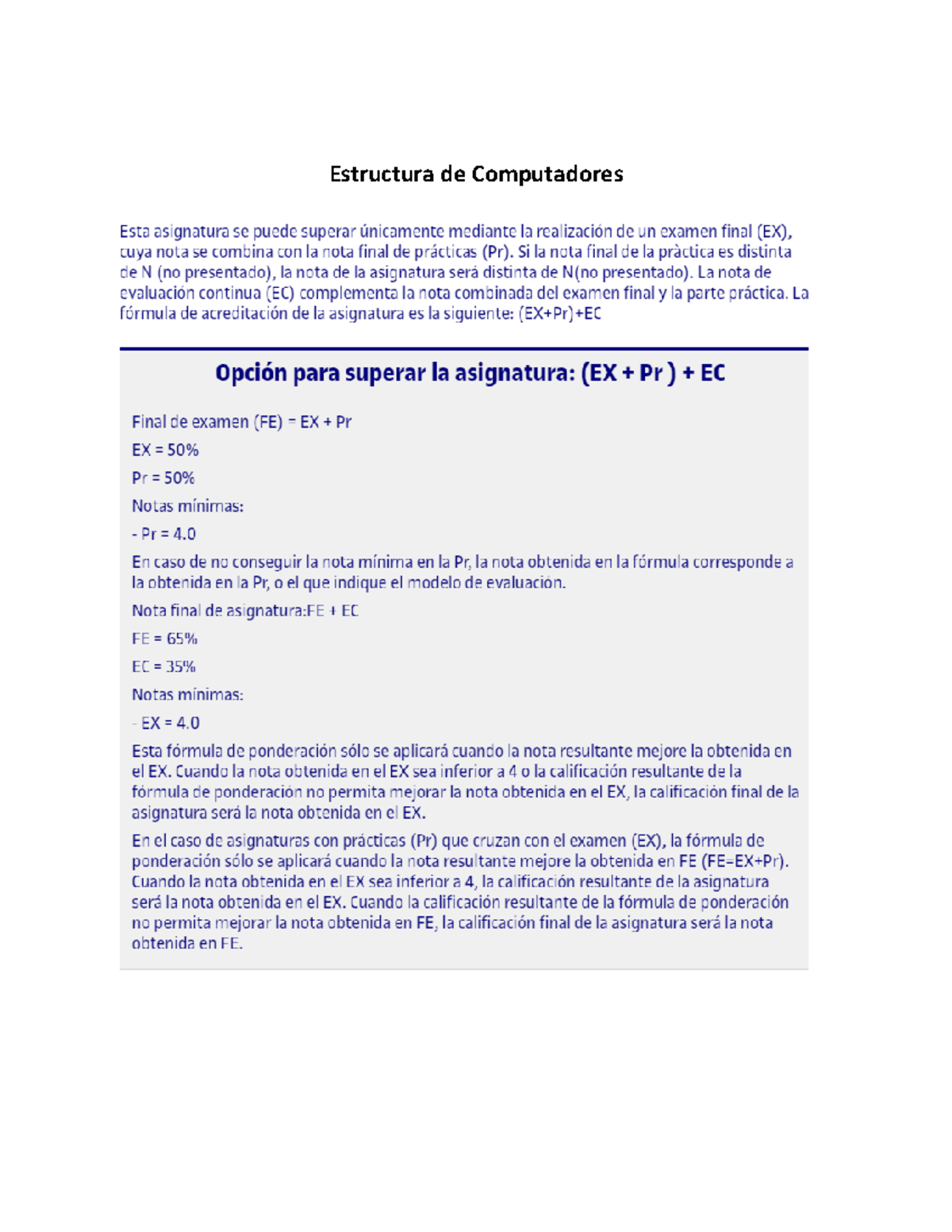 Plan Docente - EC - Modelo de Evaluacion Semestre 2 - Estructura de Computadores - Studocu