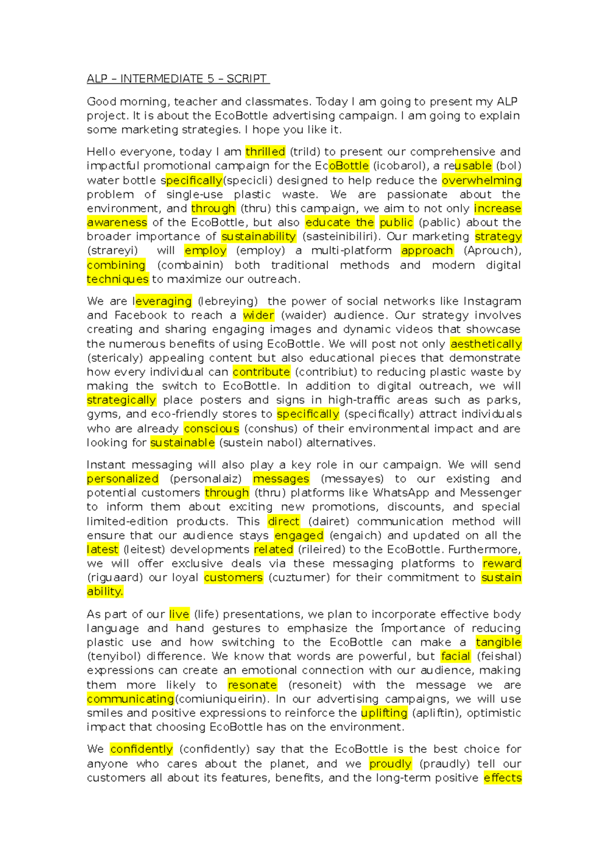 ALP – Intermediate 5 – Script - ALP – INTERMEDIATE 5 – SCRIPT Good morning, teacher and ...