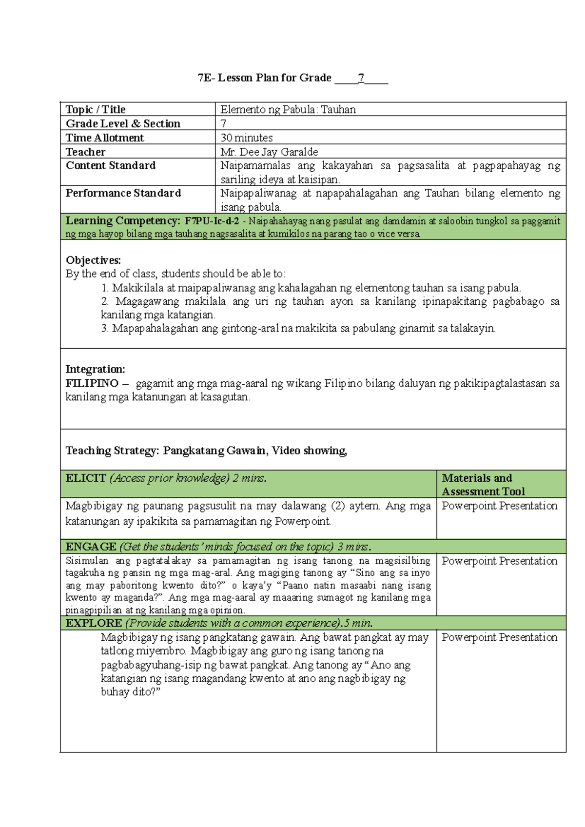 7E LP EDUC 5 Alavanza - A lesson plan that is made efficient and easy ...