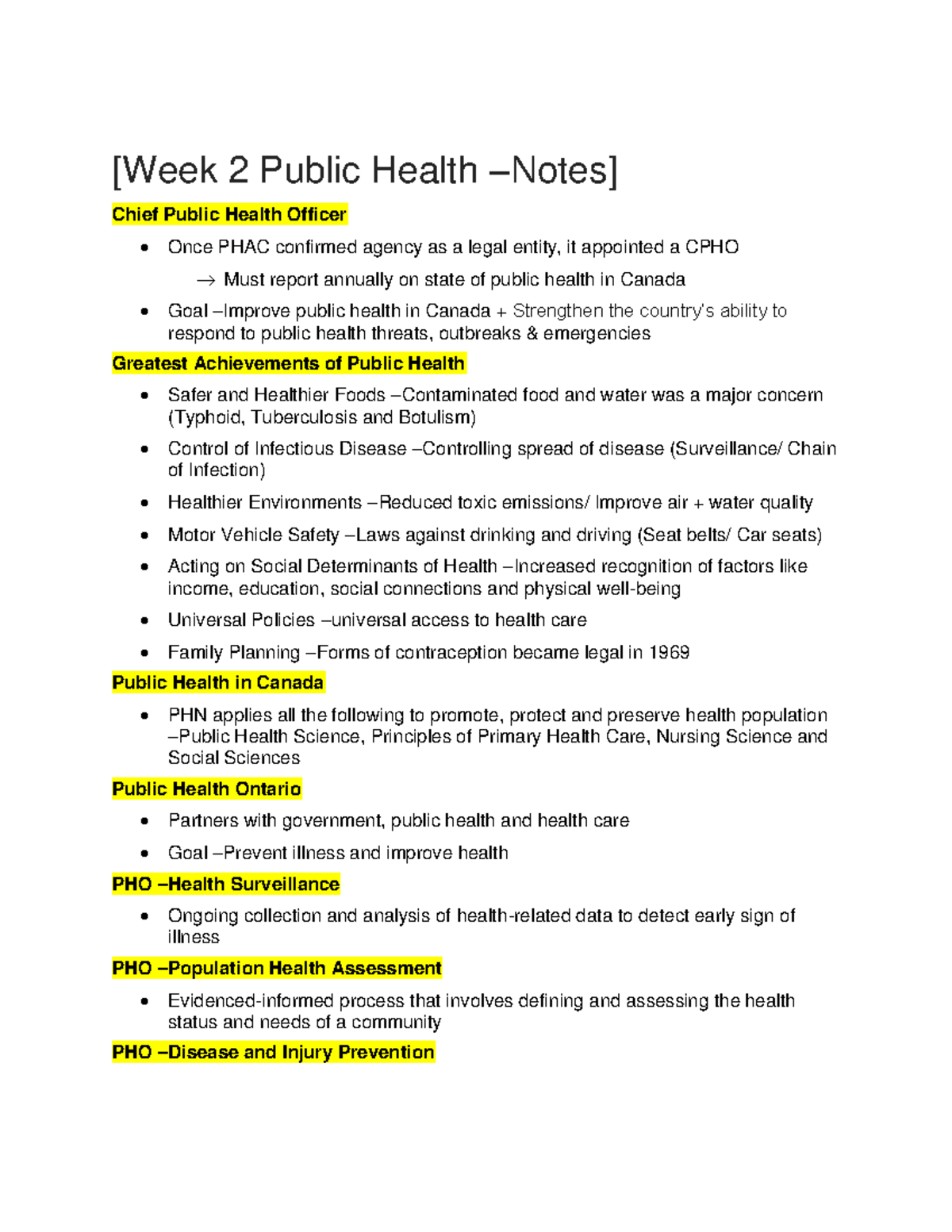 Week 2 -Public Health and Health Promotion - [Week 2 Public Health ...
