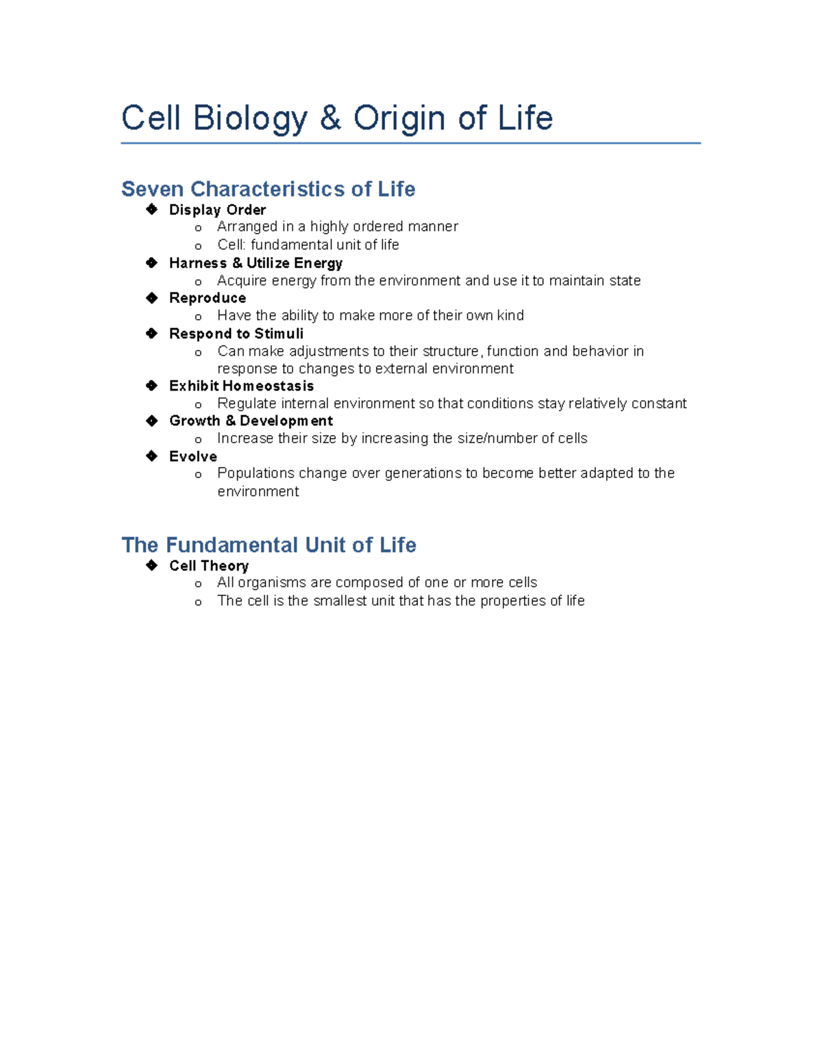 Cell Biology & Origin of Life - Cell Biology & Origin of Life Seven ...