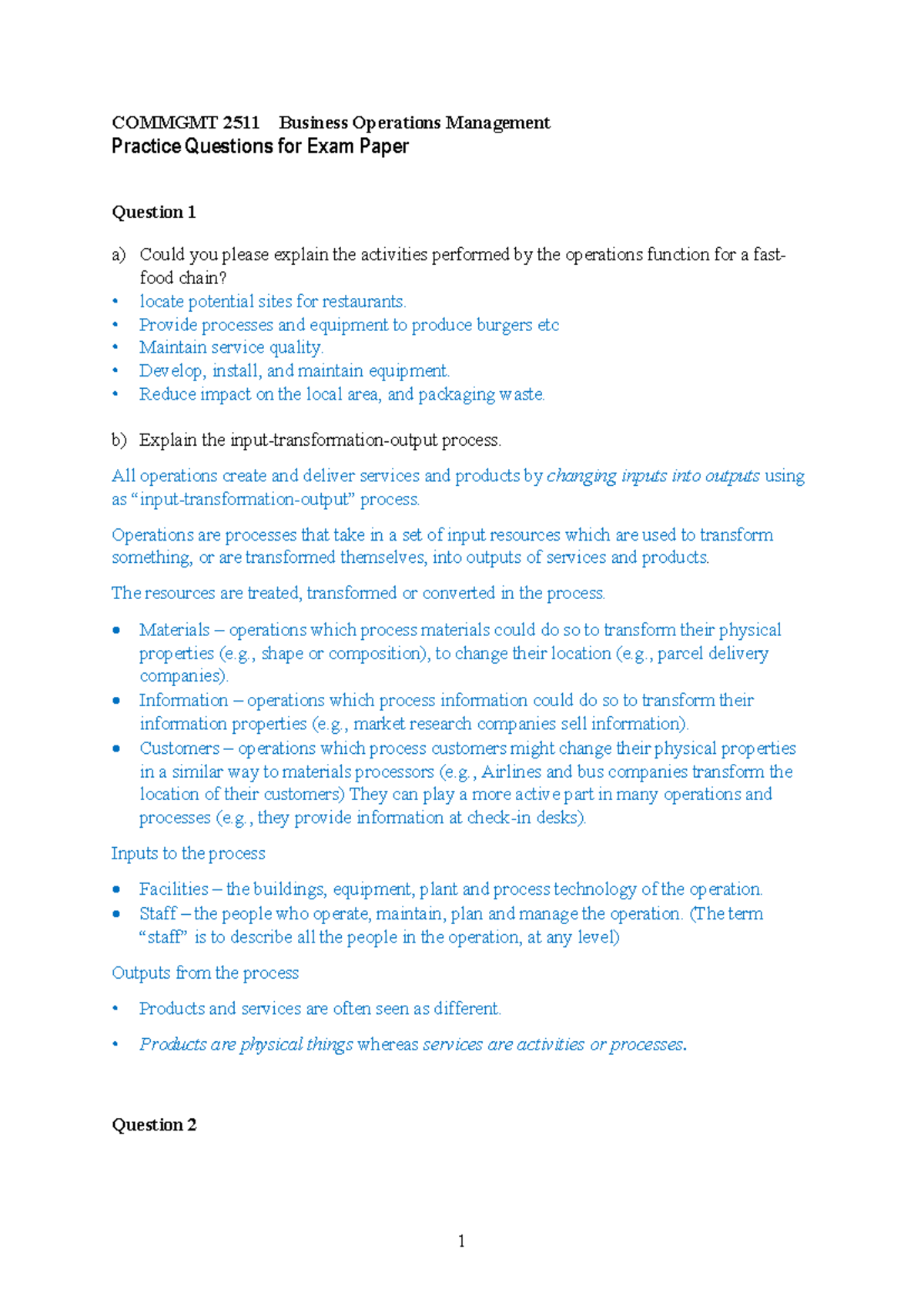 2024 T1 C Ommgmt 2511 BOM practice exam qs and ans docx - COMMGMT 2511 ...