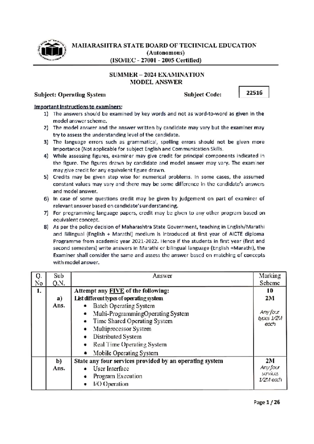 22516 -2024-Summer Model Answerpaper - of MAHARASHTRA STATE BOARD OF ...