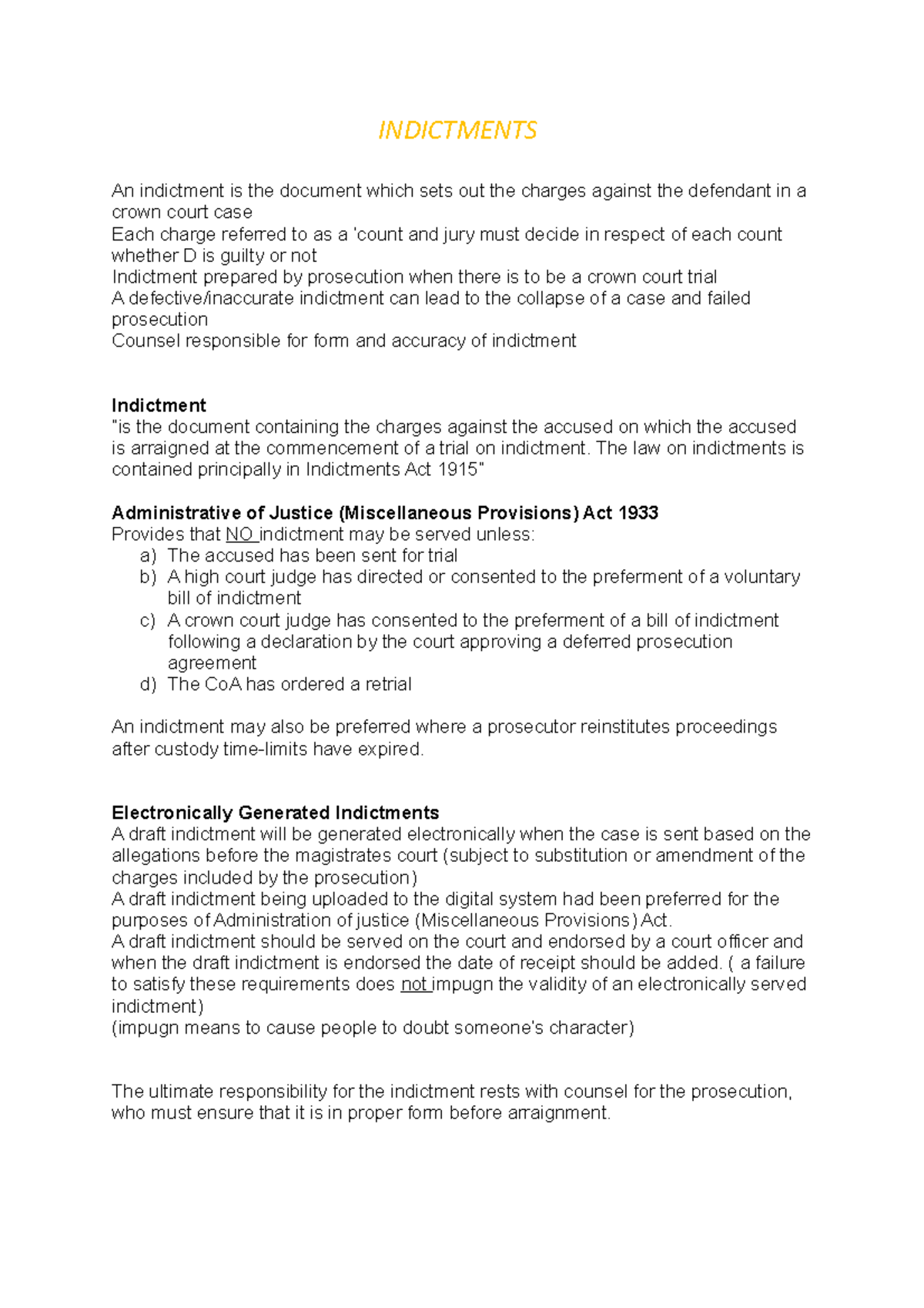 Indictments - Bar Practice Course - INDICTMENTS An indictment is the ...