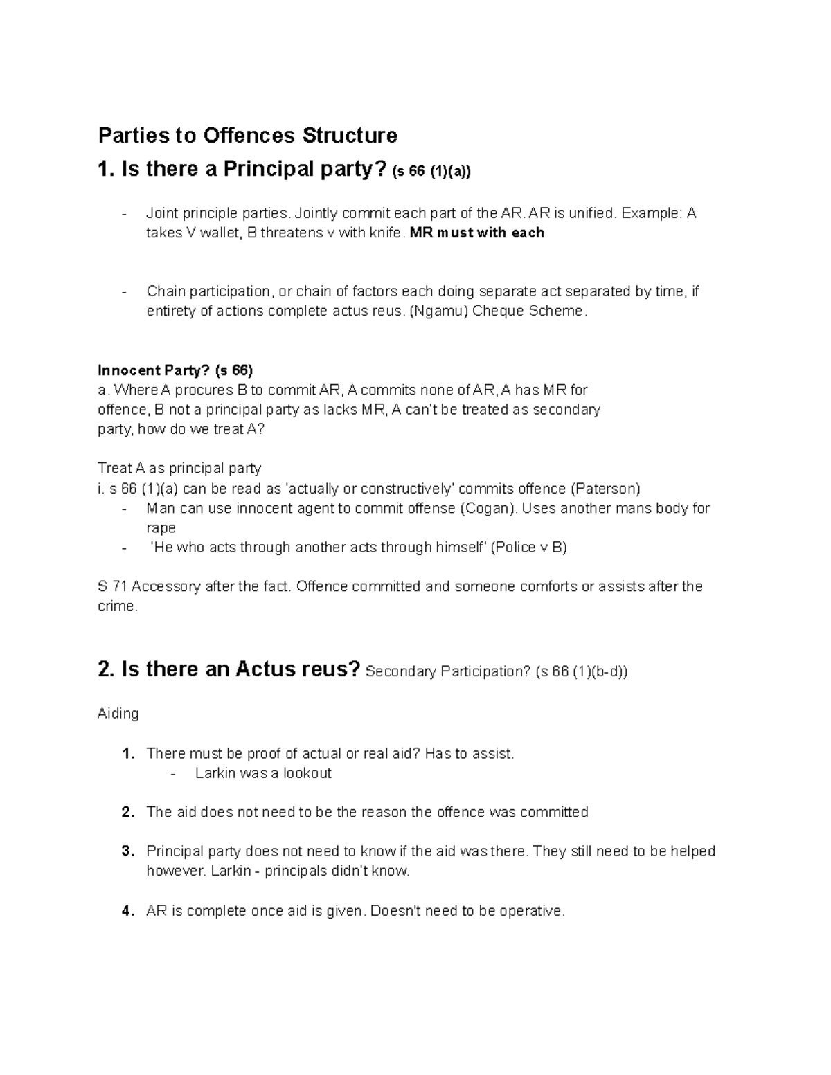 PTO Structures - Parties to Offences Structure 1. Is there a Principal ...