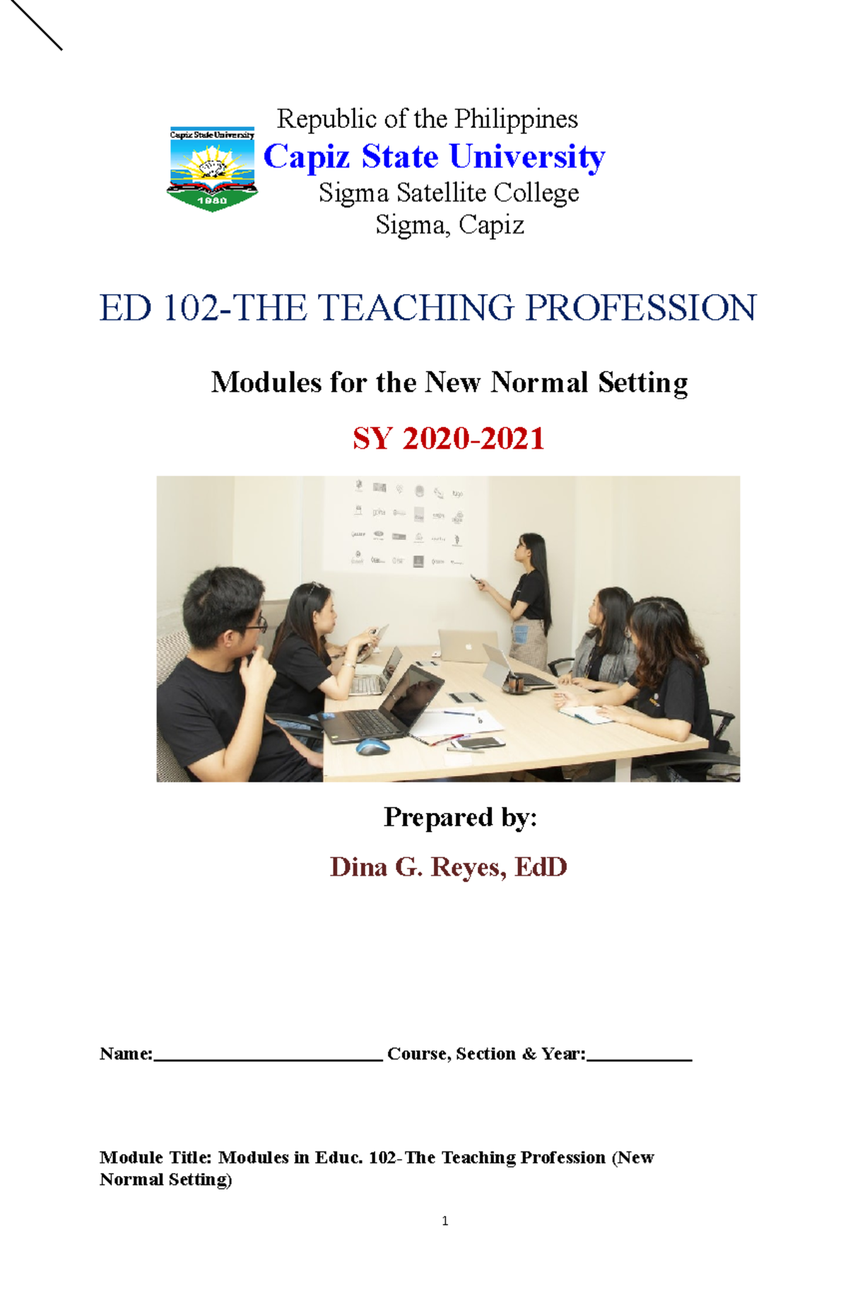 On line module the teaching profession 1docx - 1 Republic of the ...