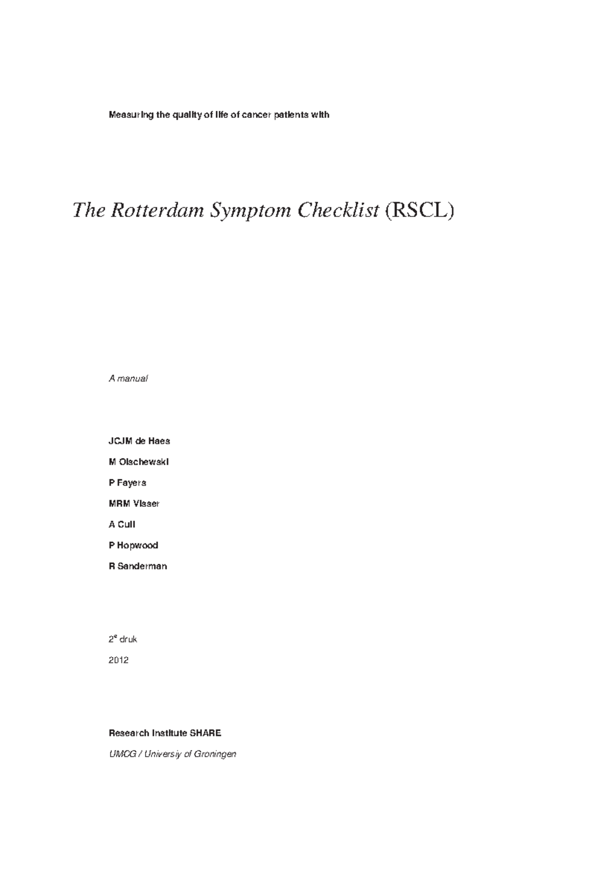 cuidados paliativos - Measuring the quality of life of cancer patients ...