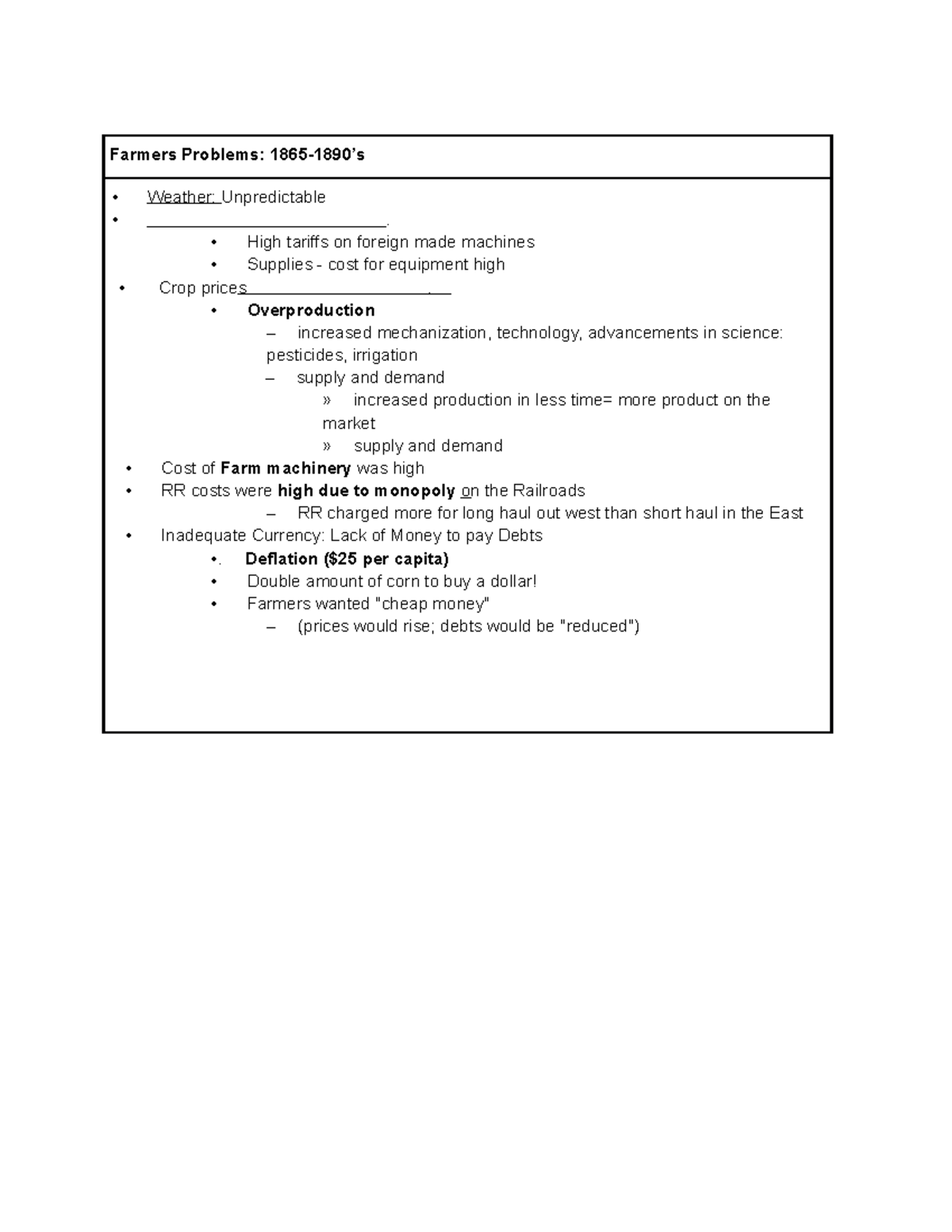 Copy of Populism Notes - Farmers Problems: 1865-1890’s Weather ...