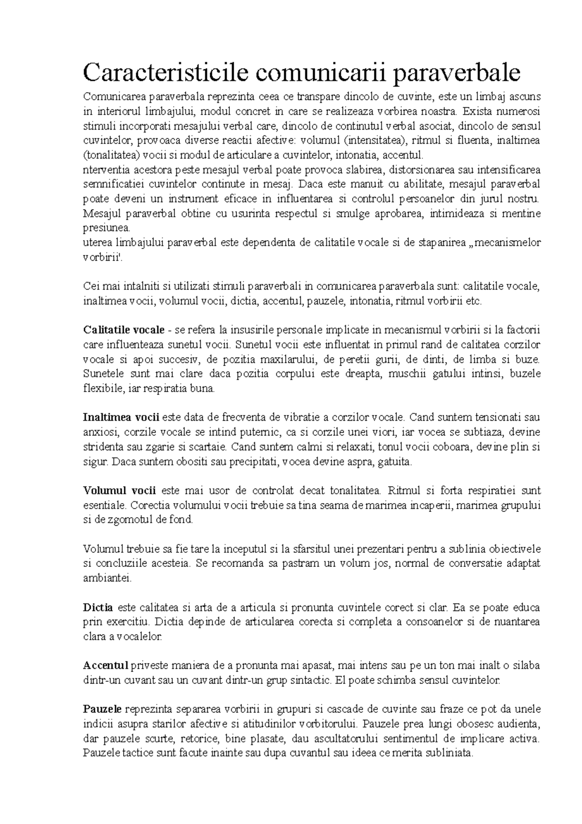 Caracteristicile comunicarii paraverbale - Caracteristicile comunicarii ...