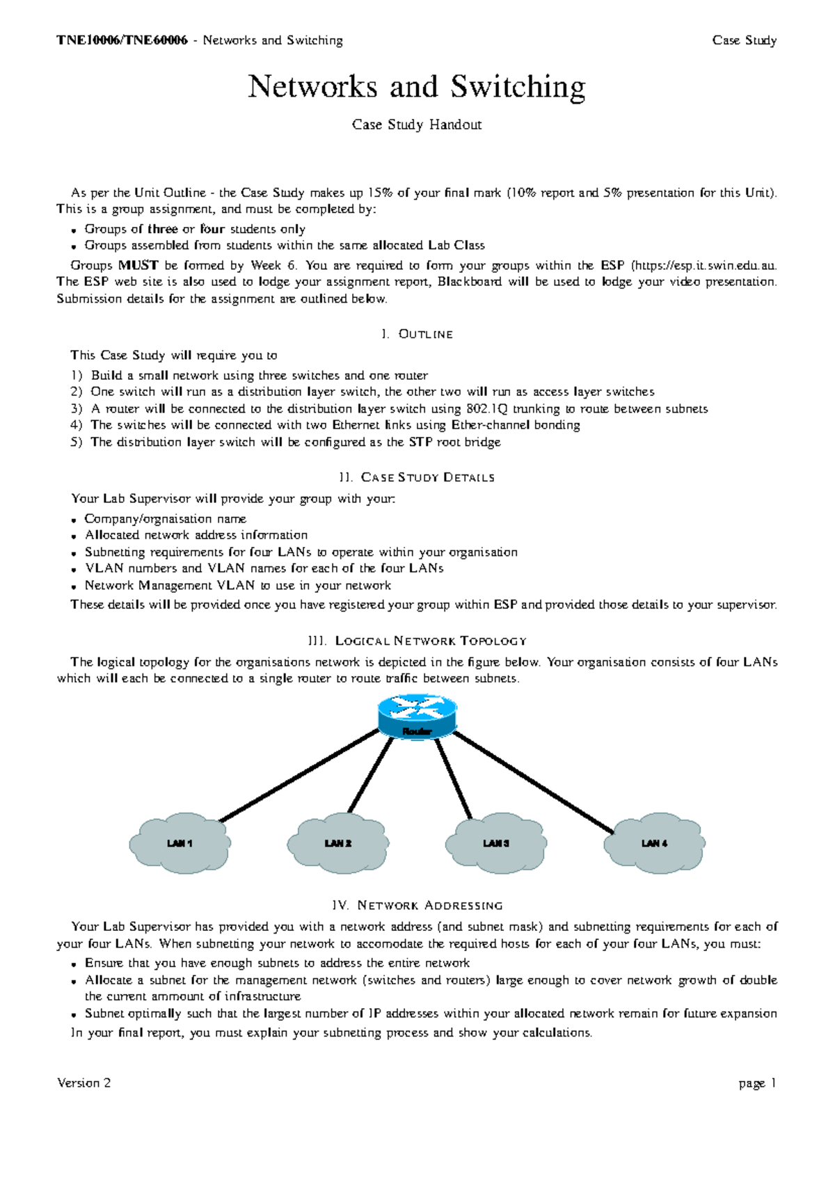 60006 Group Case Study - Networks and Switching Case Study Handout As ...