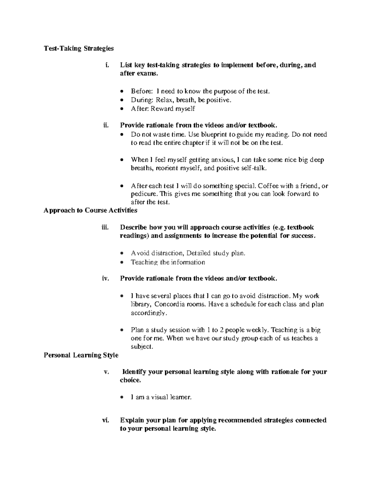 ATI Learning strategies - Test-Taking Strategies i. List key test ...